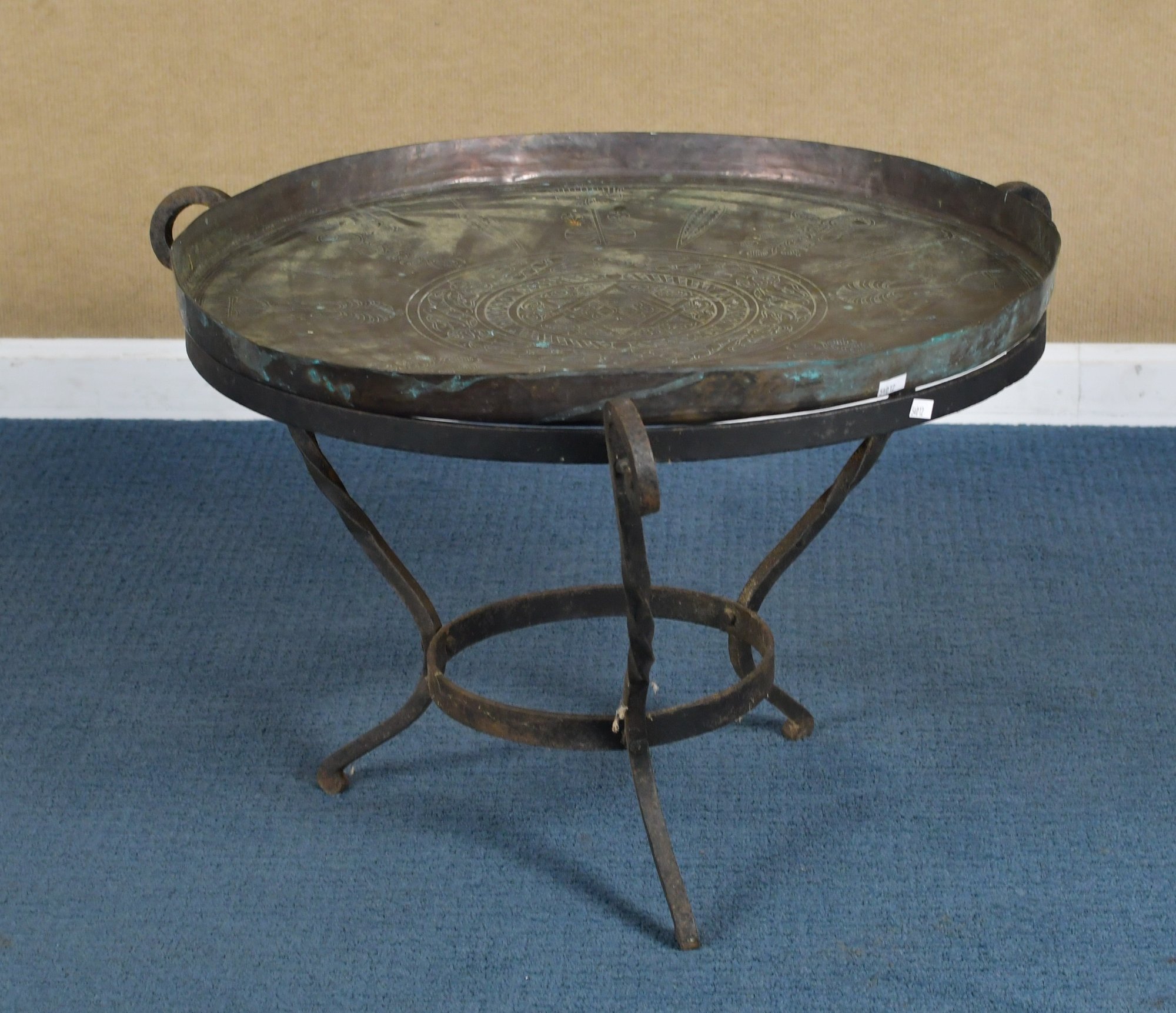 Antique Brass Tray On Iron Stand (CTF20) #54012 | Auctionninja.com