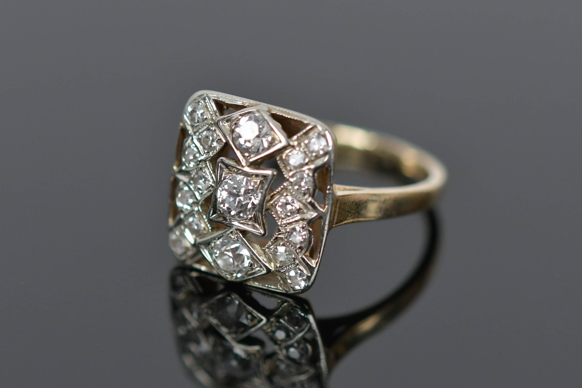 Vintage 14k Gold Pierced Square Top Diamond Ring (CTF10) #49499 ...