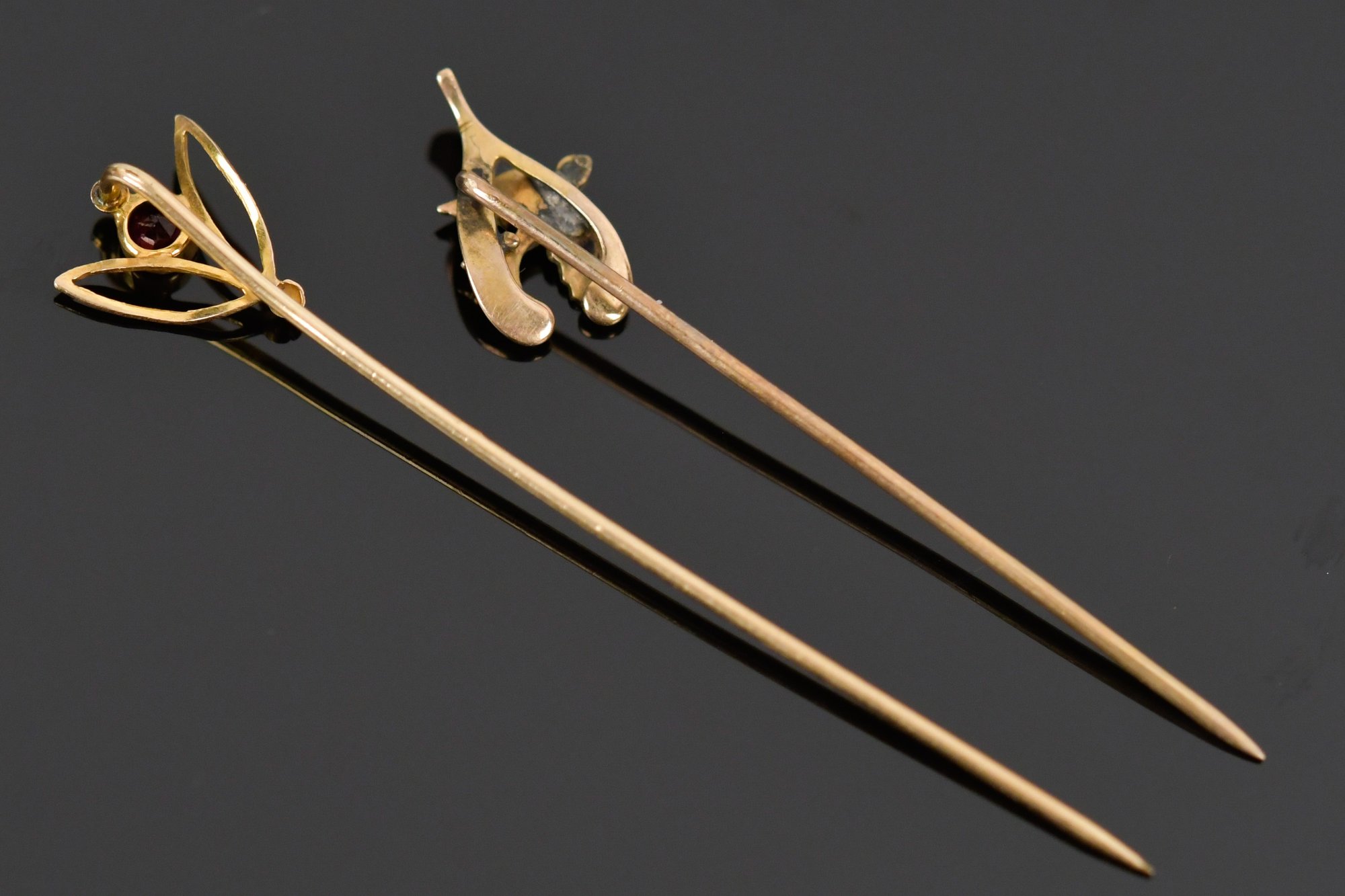 Two Antique 10k Gold Stick Pins & Two Antique 10k Gold Rings (CTF10 ...