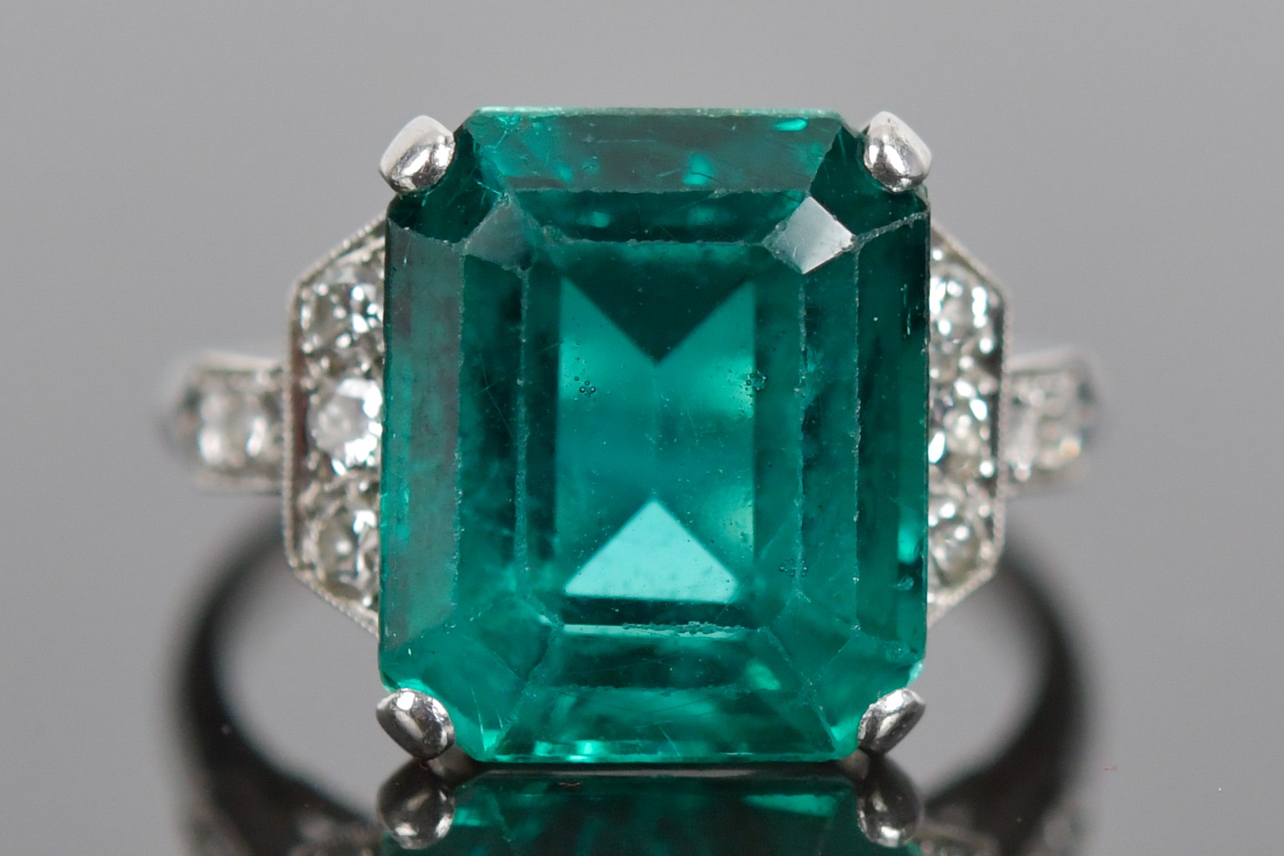 Vintage Platinum Emerald Cut Garnet Glass Doublet & Diamond Ring (CTF10 ...