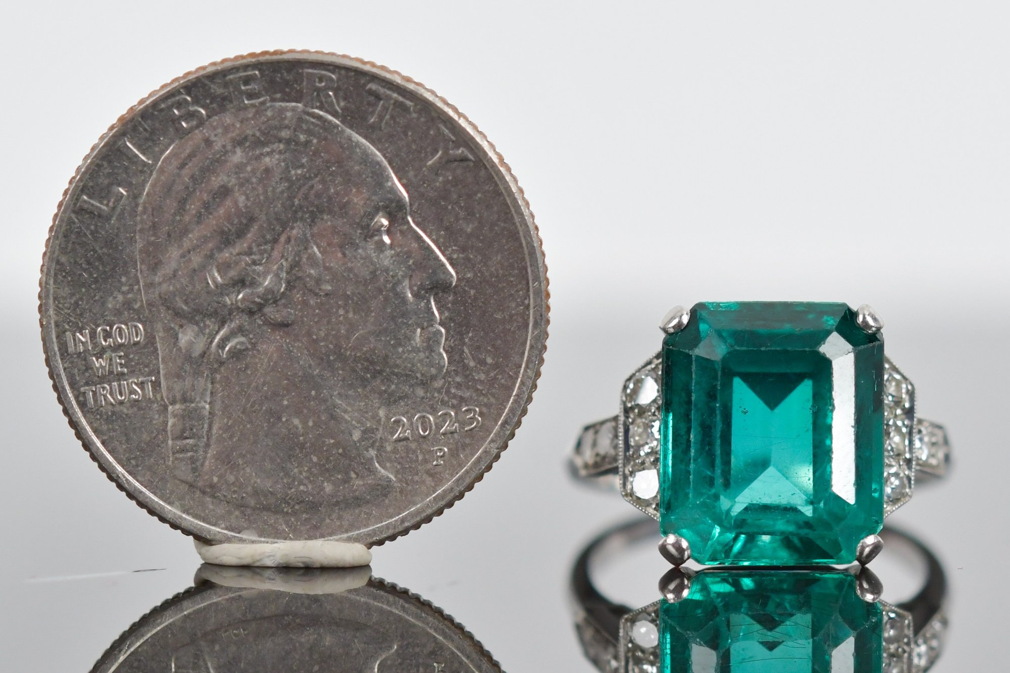 Vintage Platinum Emerald Cut Garnet Glass Doublet & Diamond Ring (CTF10 ...