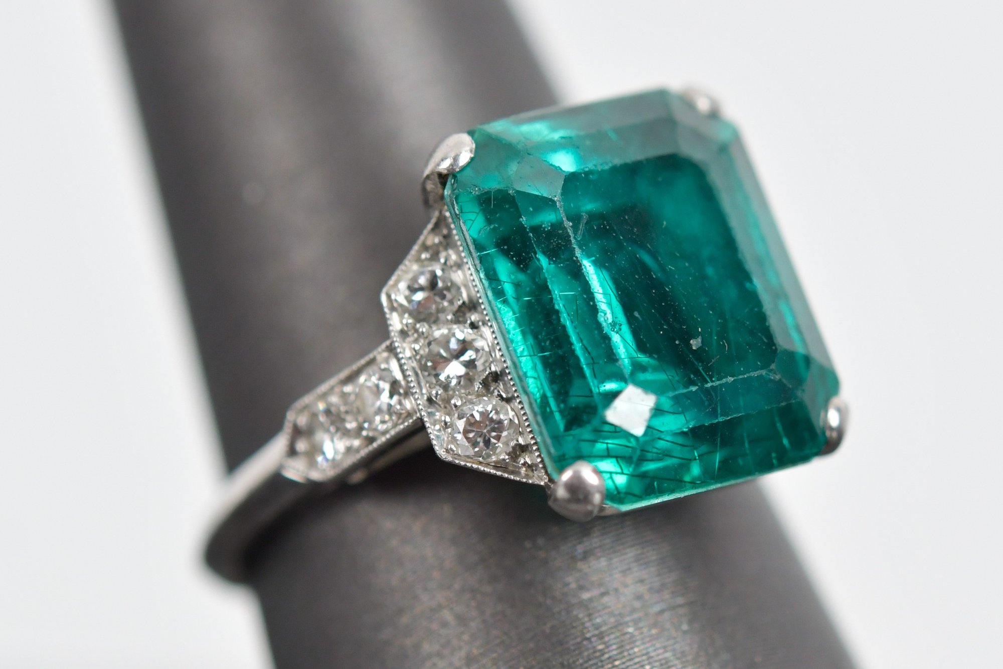 Vintage Platinum Emerald Cut Garnet Glass Doublet & Diamond Ring (CTF10 ...