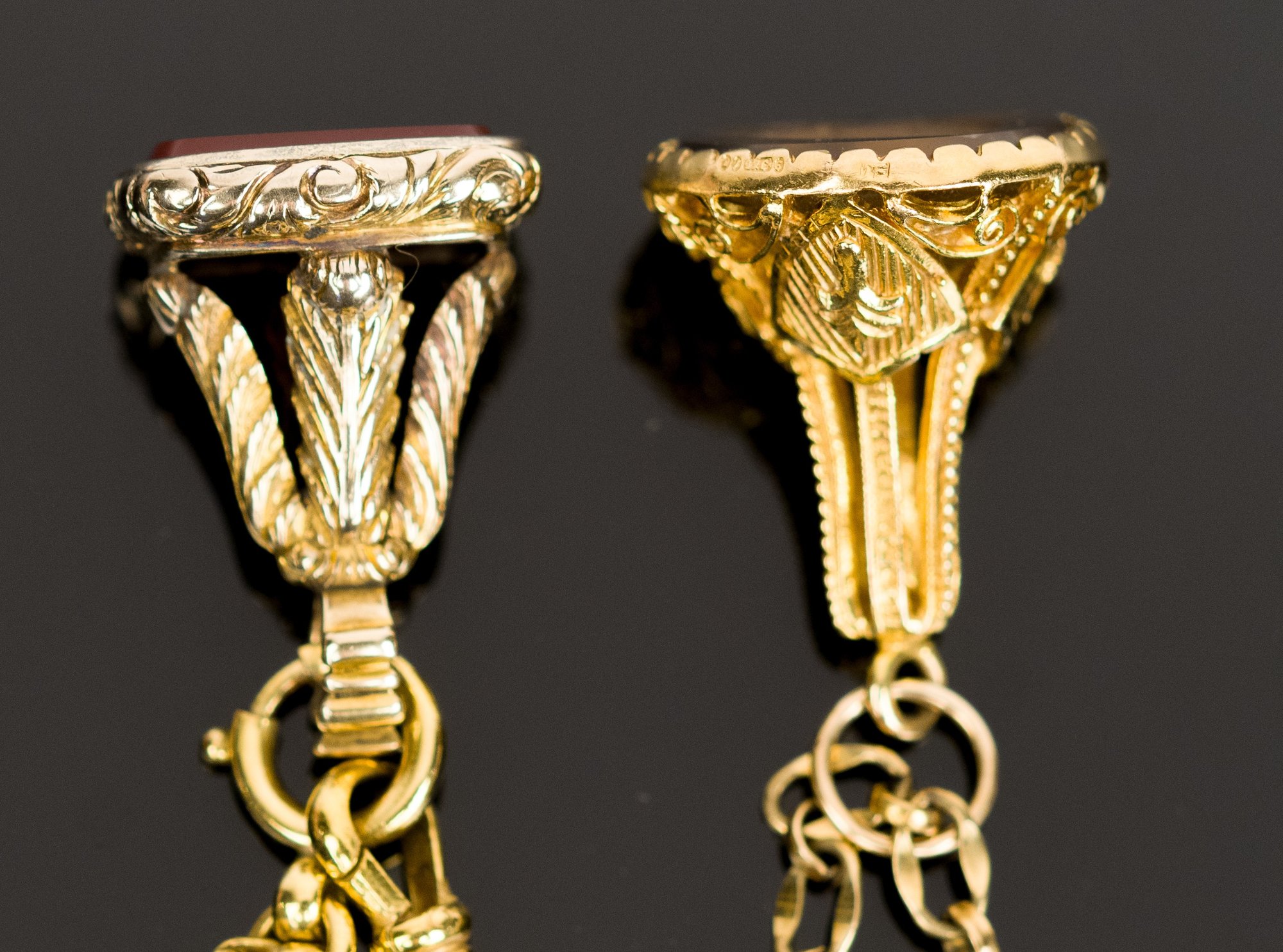 Two Victorian Gold Filled Watch Fobs W/ Gold Filled Neck Chains (CTF10 ...