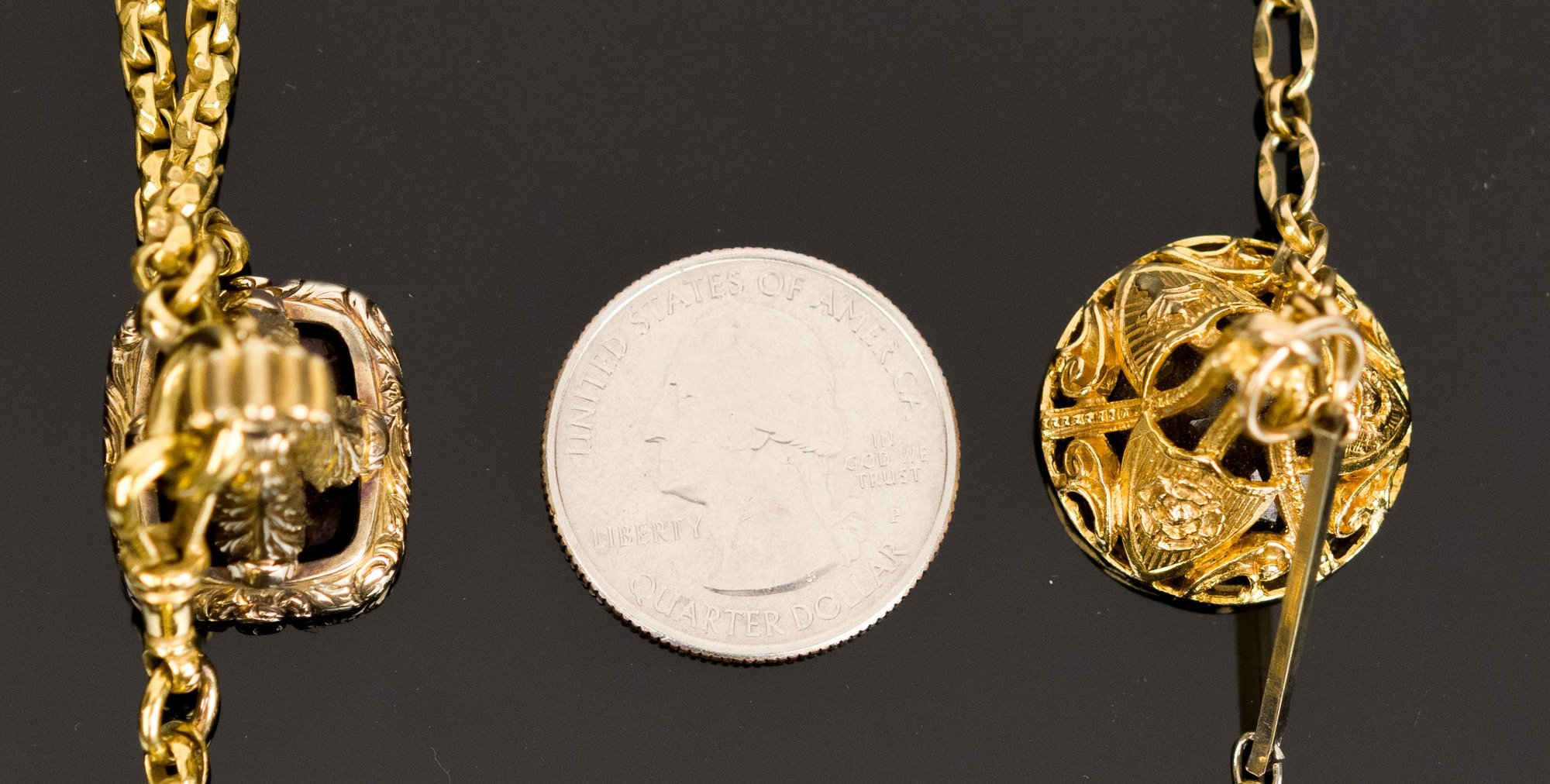 Two Victorian Gold Filled Watch Fobs W/ Gold Filled Neck Chains (CTF10 ...
