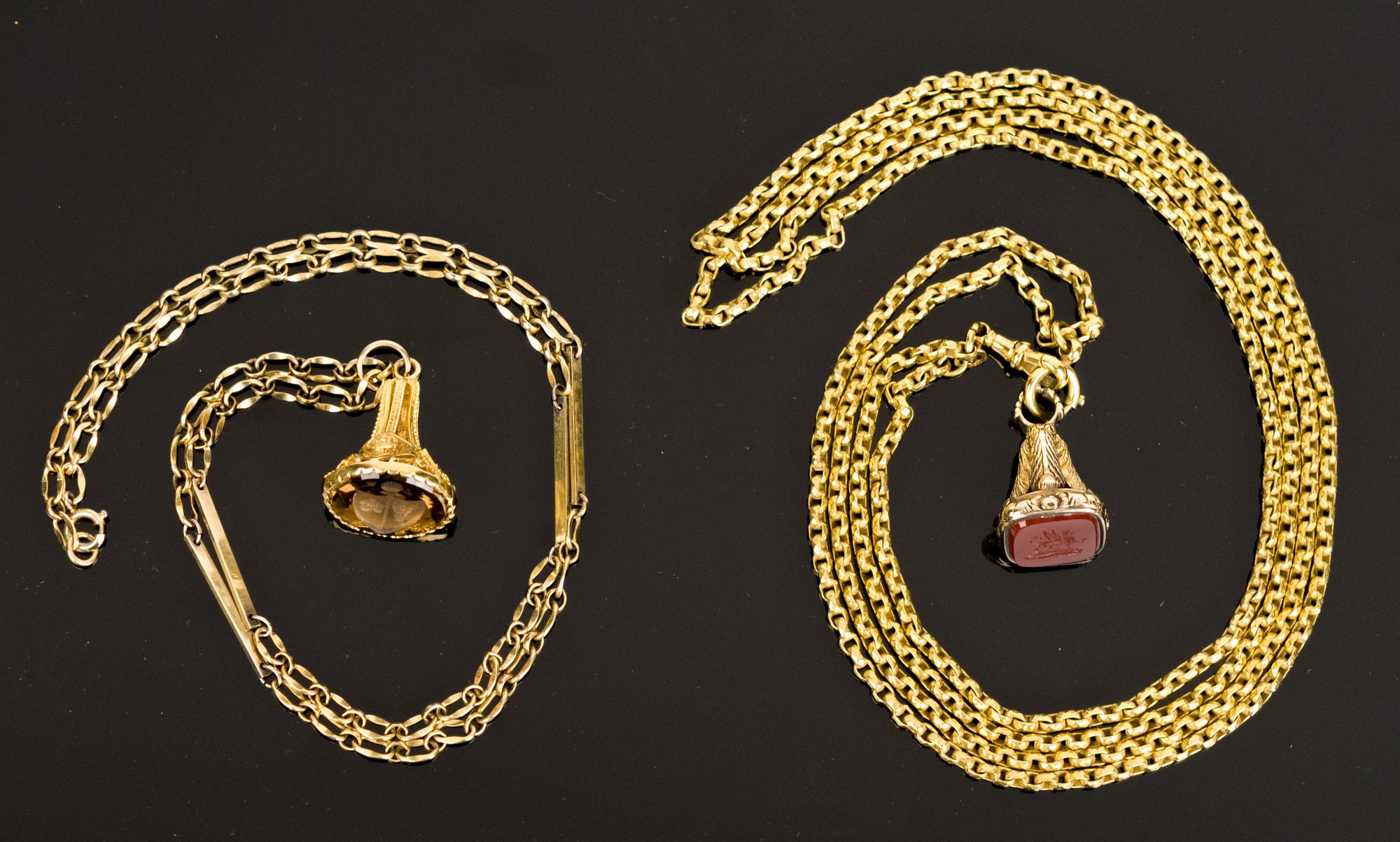 Two Victorian Gold Filled Watch Fobs W/ Gold Filled Neck Chains (CTF10 ...