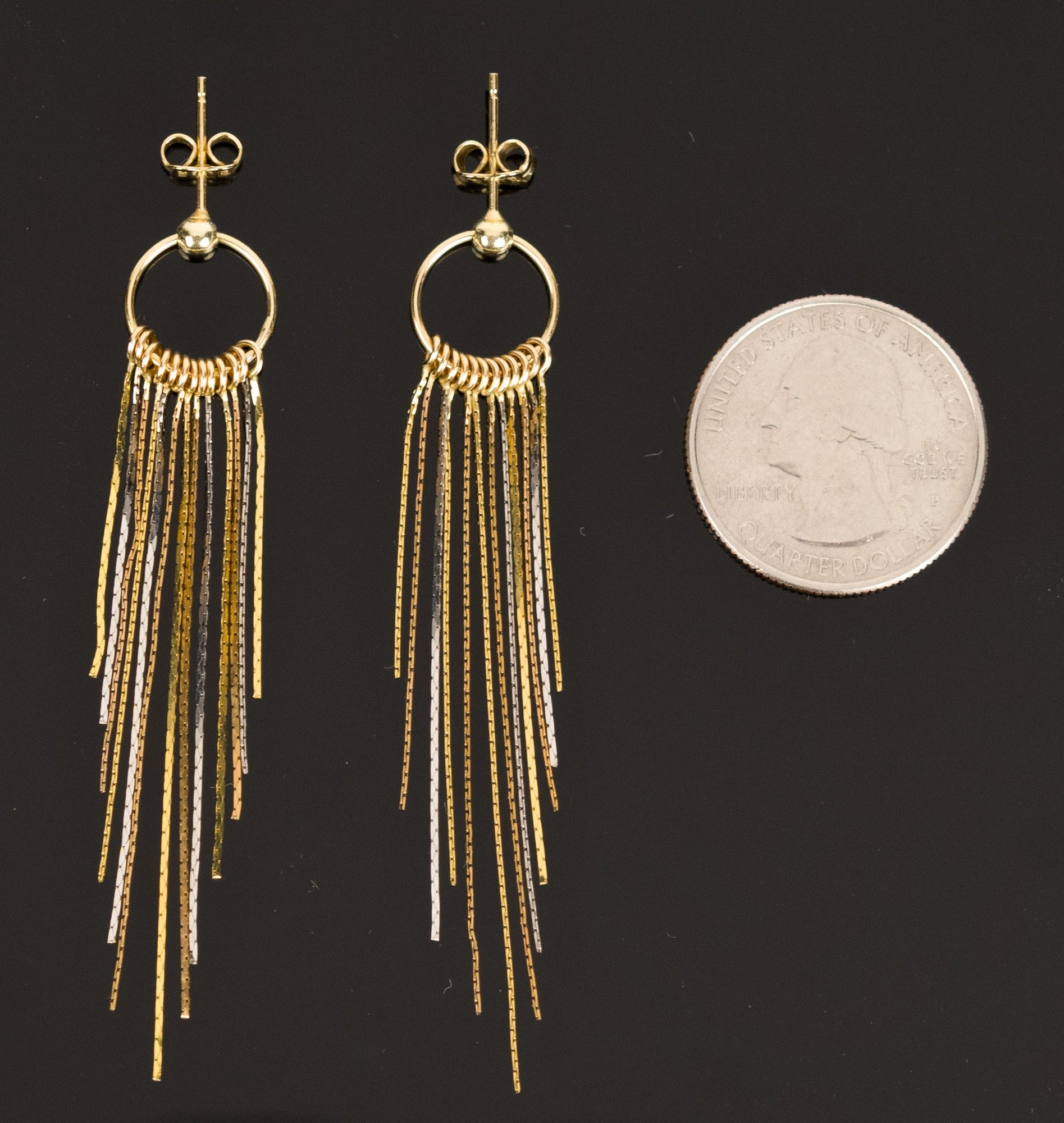 14k Tri-gold Chain Fringe Dangle Earrings (CTF10) #54387 | Auctionninja.com