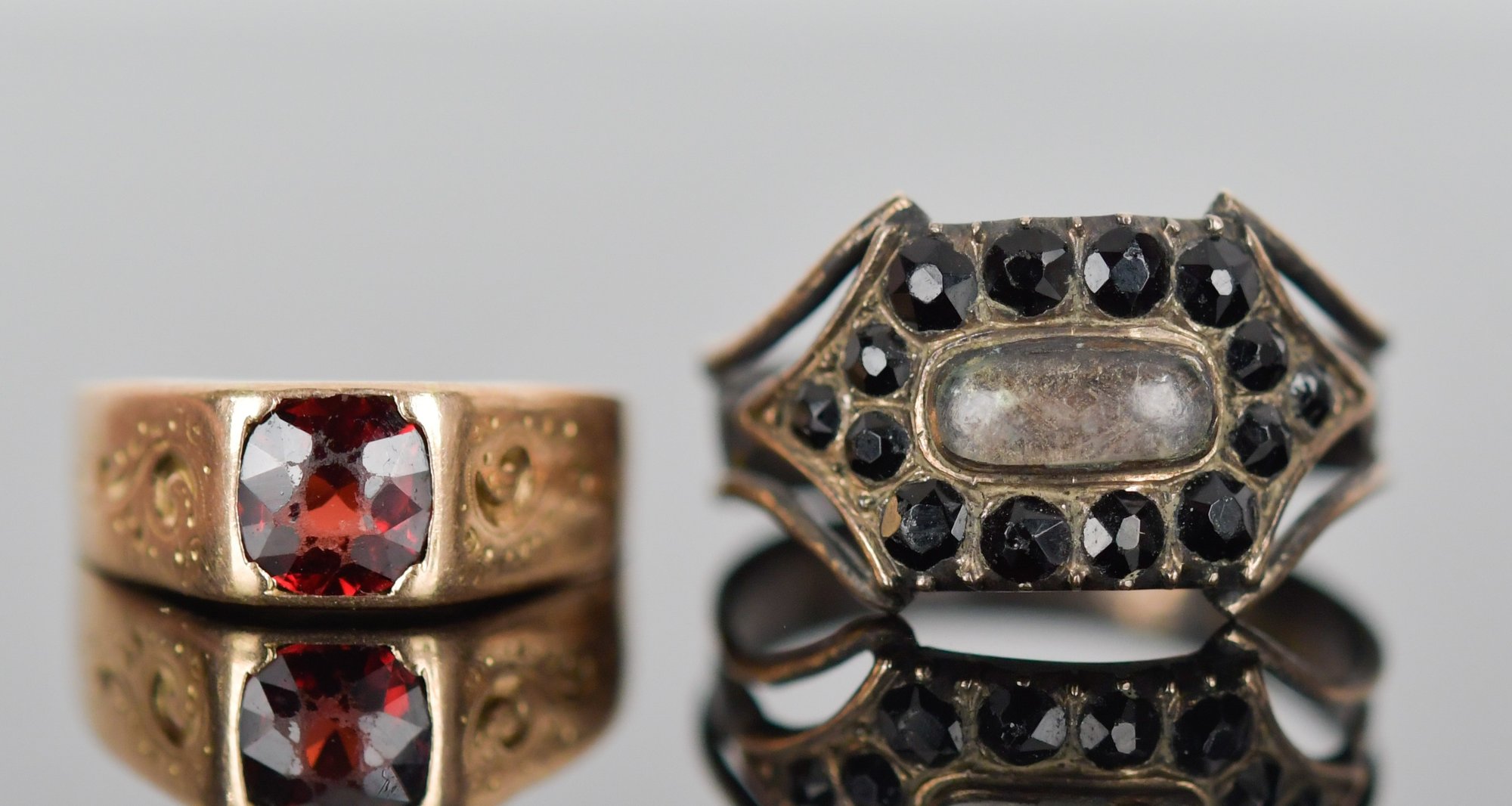C. 1815 Vermeil Mourning Hair Ring & Antique 12k Gold Garnet Ring ...