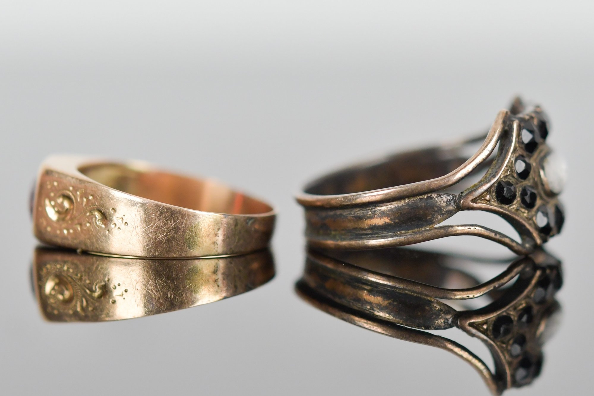 C. 1815 Vermeil Mourning Hair Ring & Antique 12k Gold Garnet Ring ...