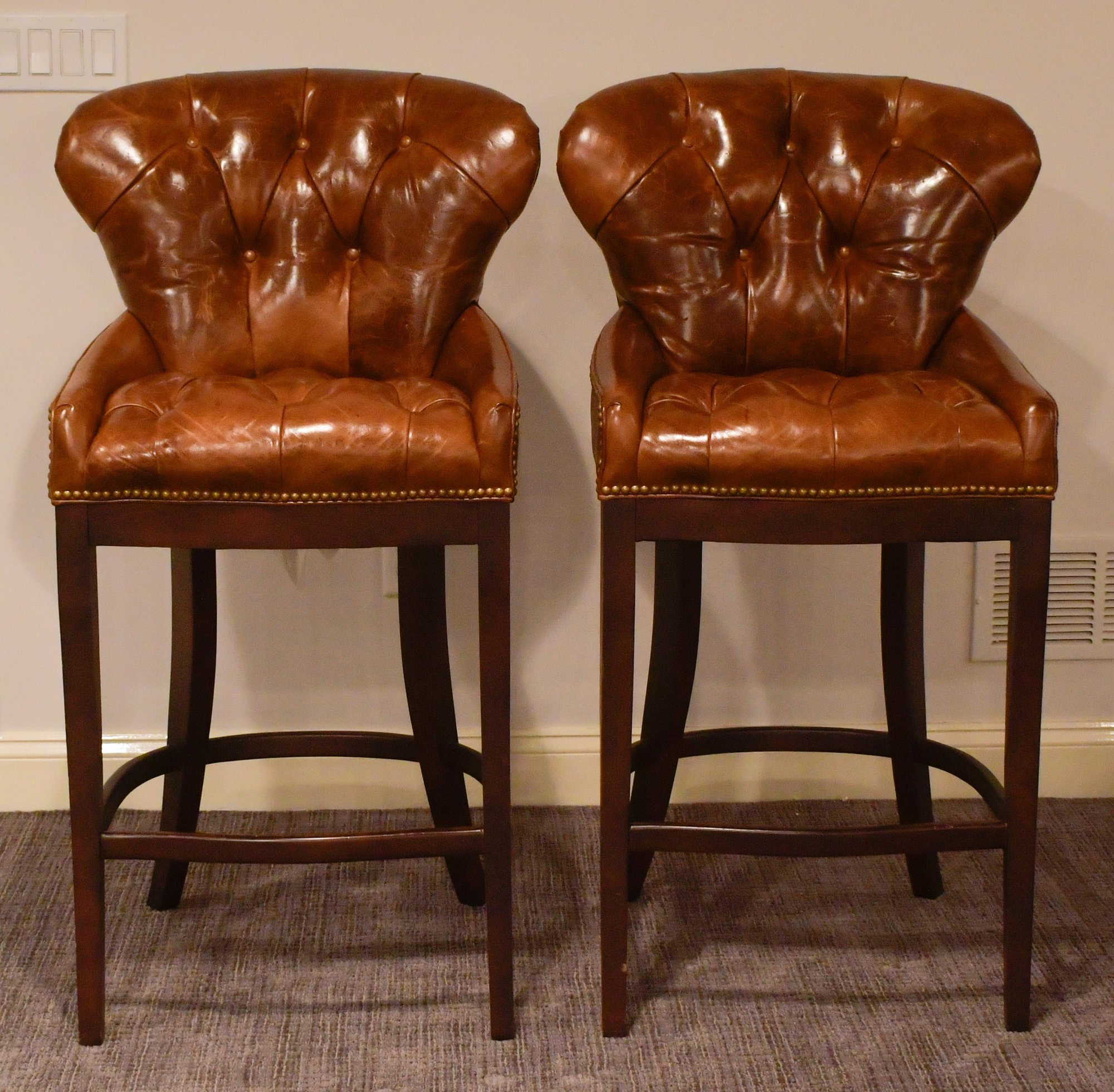 Pr. Hancock & Moore Tufted Leather Bar Chairs (CTF30) #56370 ...