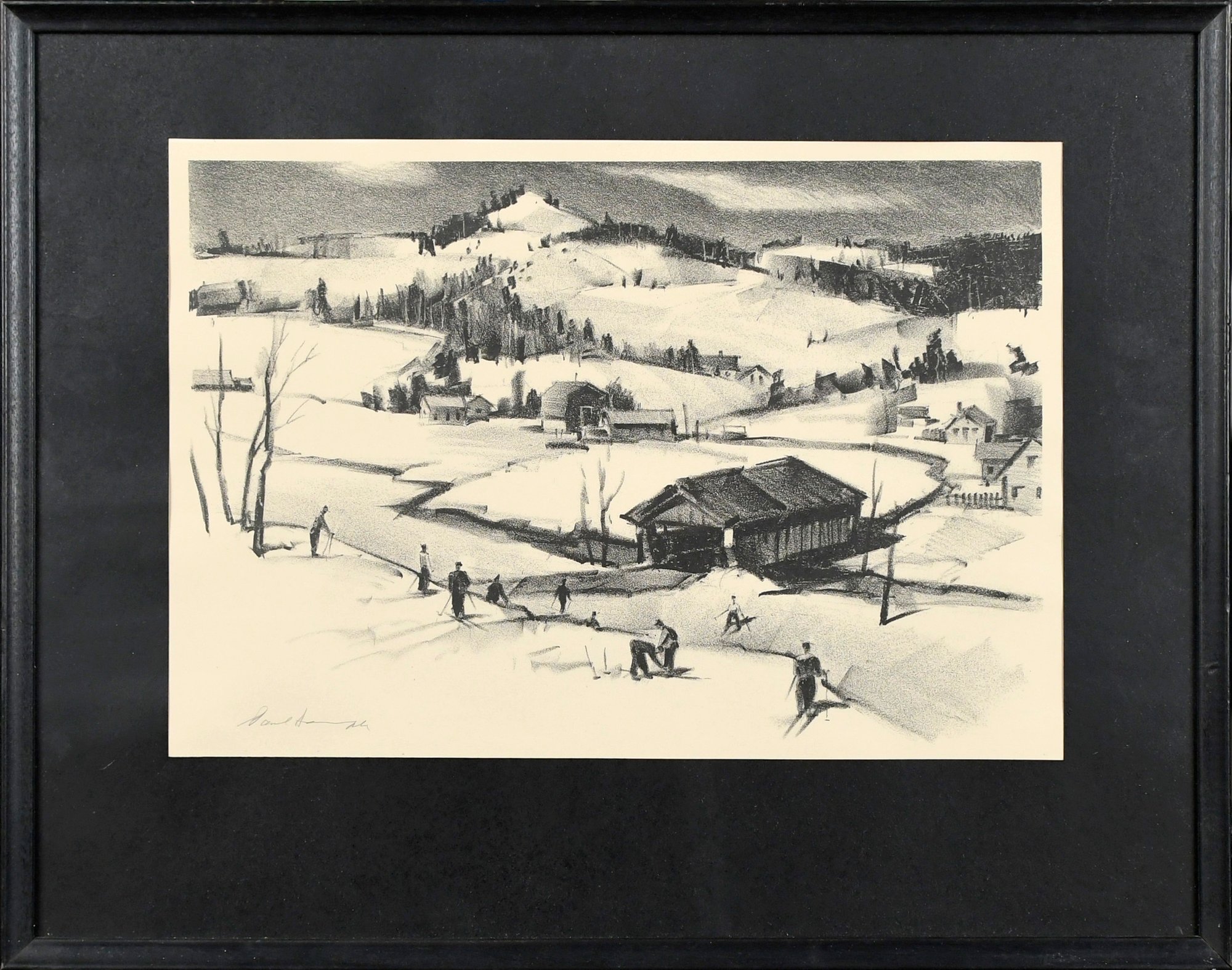 Vintage Paul Sample Lithograph, Skiers (CTF10) #31703 | Auctionninja.com