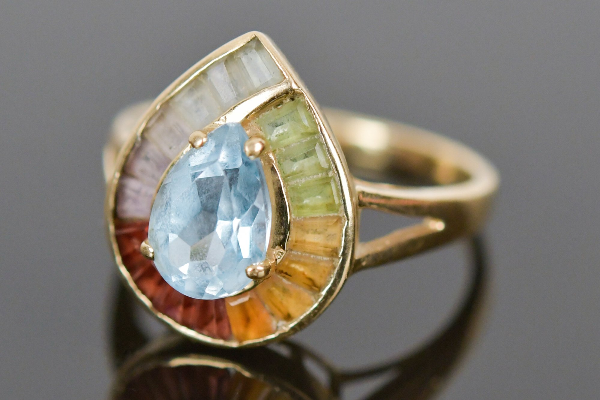 14k Gold Blue Topaz & Multi-color Gemstone Ring (CTF10) #43758 ...