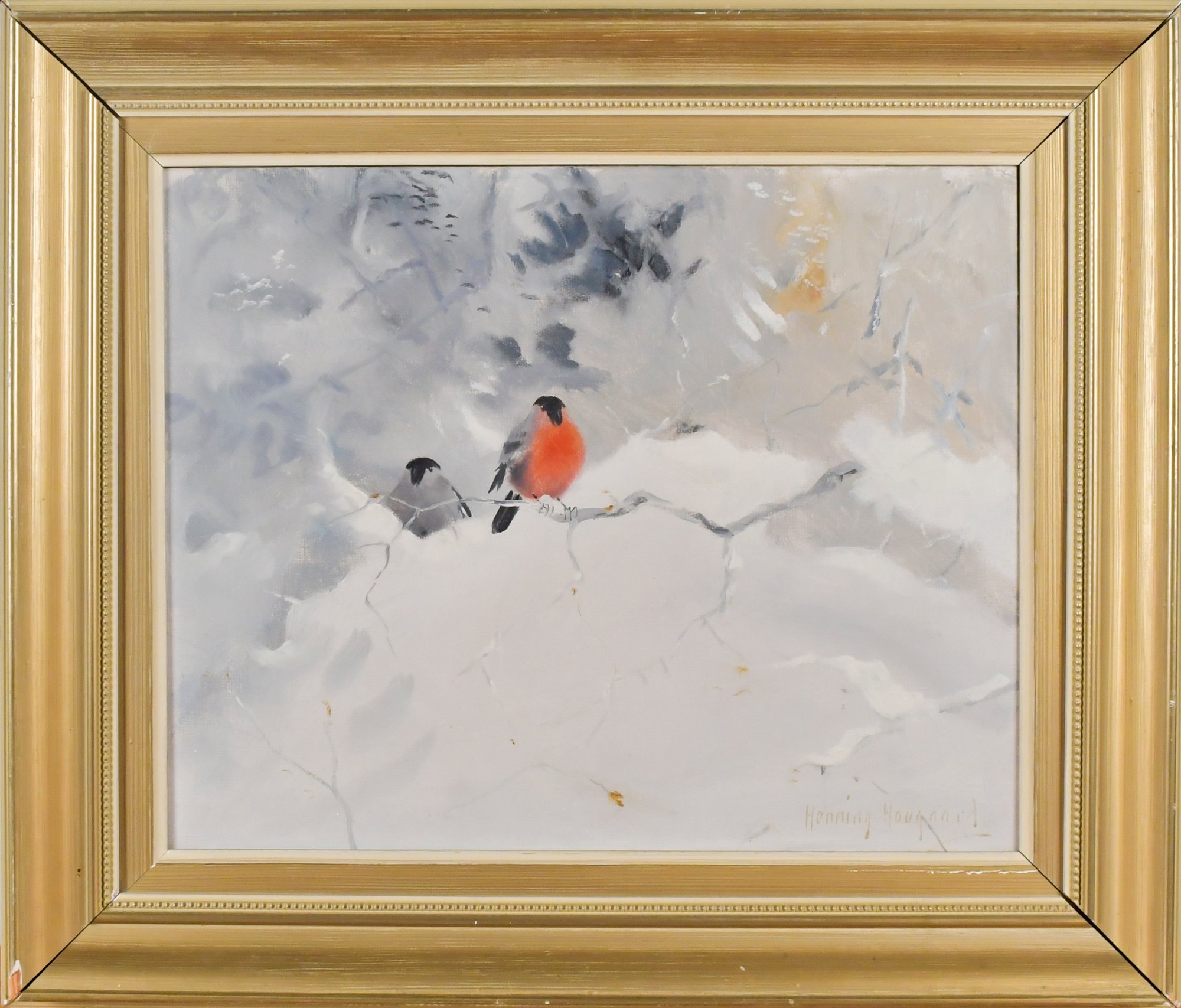 Henning Hougaard Oil On Canvas, Birds In Winter (CTF10) #41122 ...