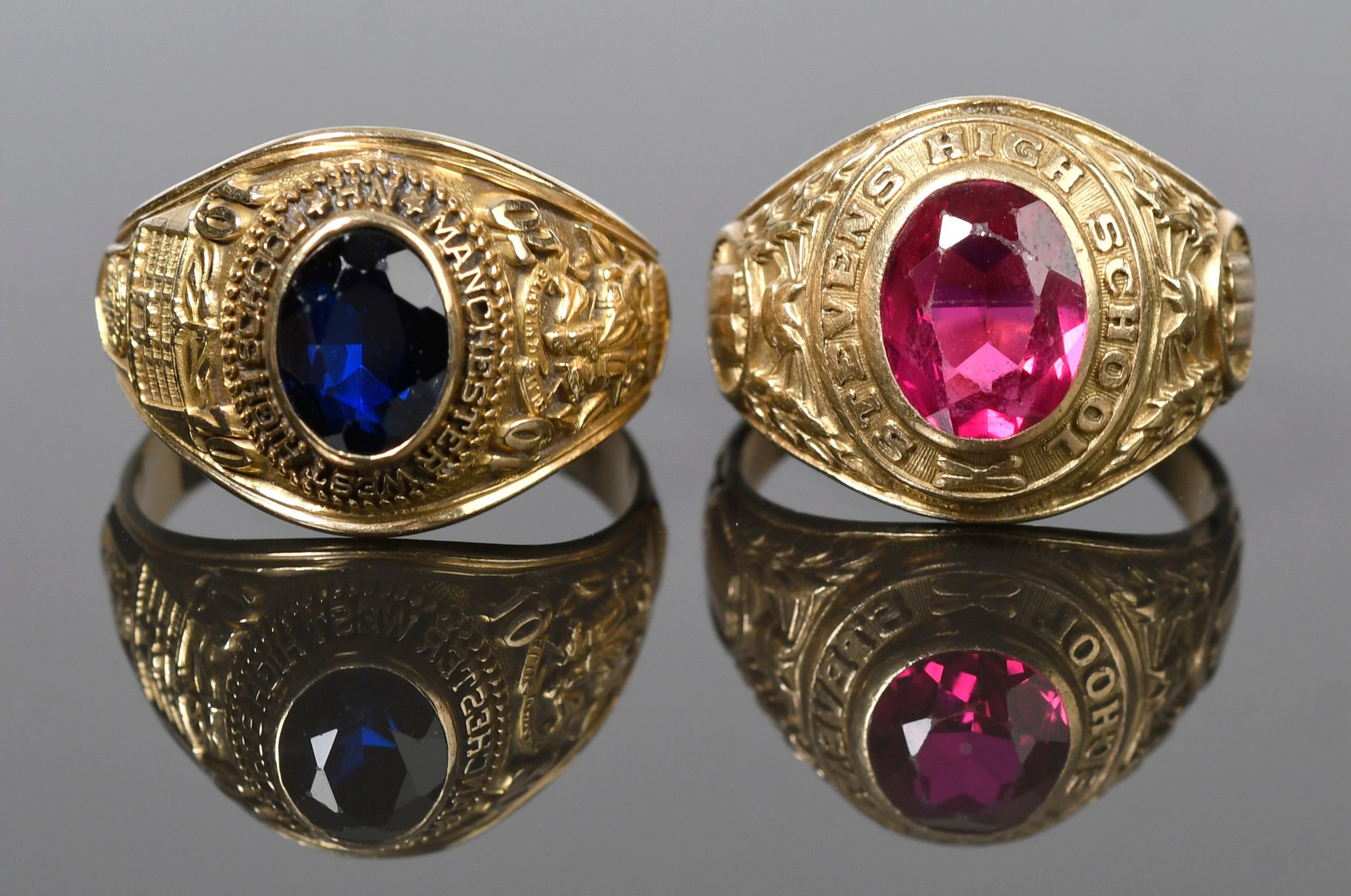 Two Josten's 10k Gold NH Class Rings, Man West & Stevens HS (CTF10 ...