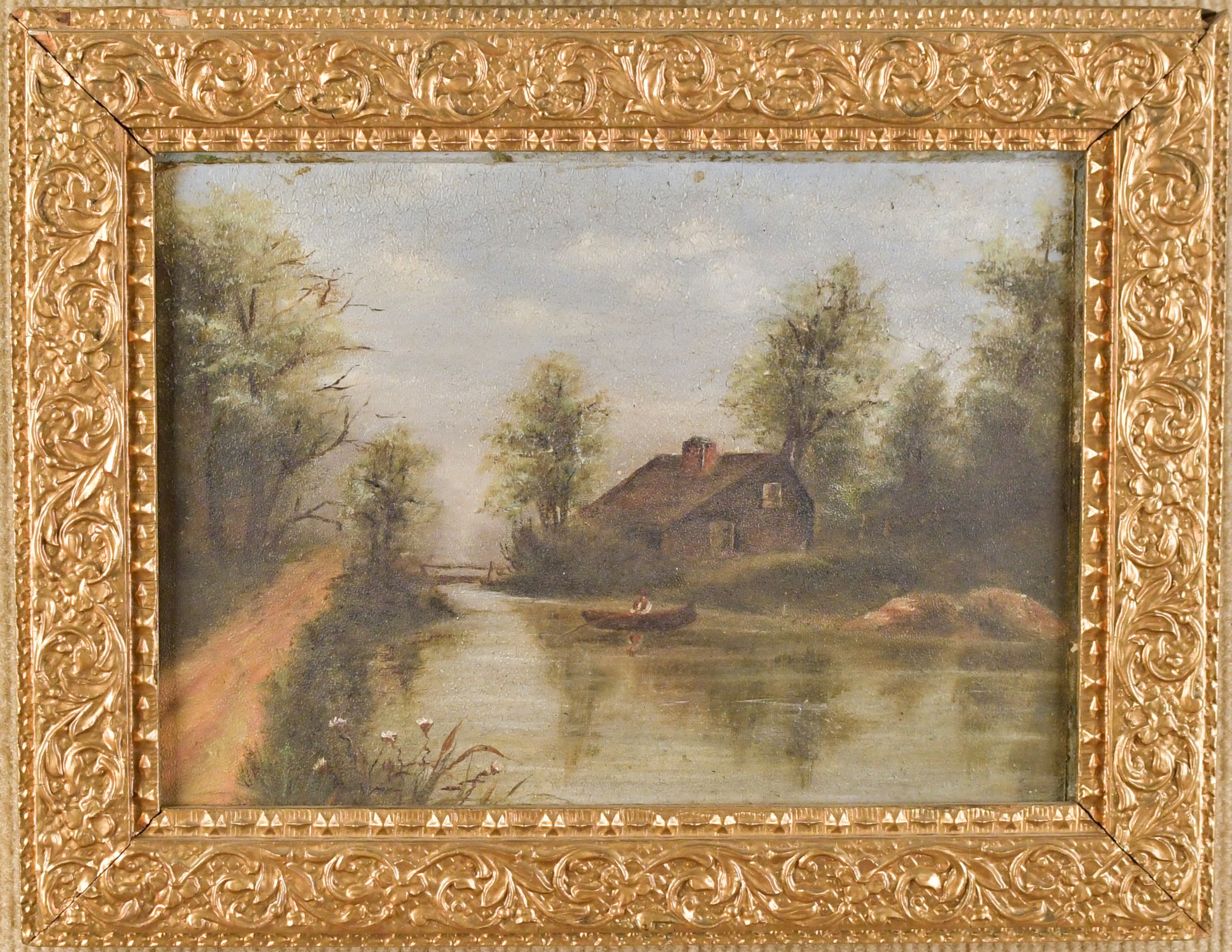Antique Oil On Board, Fisherman On River (CTF20) #44842 | Auctionninja.com