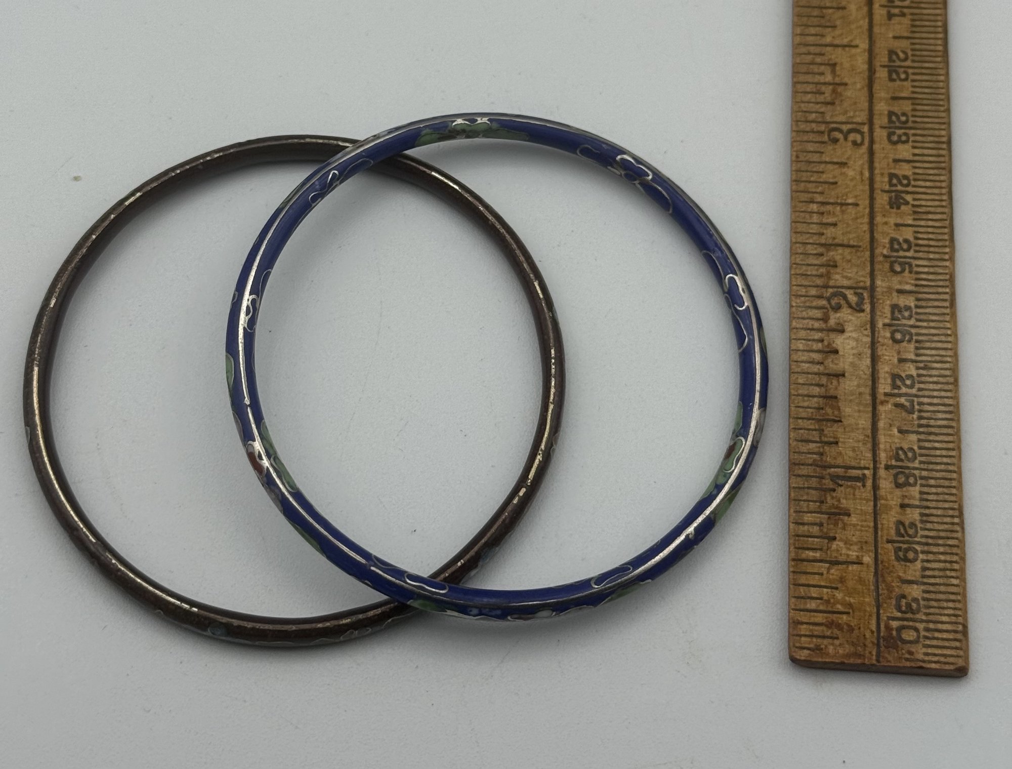 2 Vintage Cloisonne Chinese Bangles, Blue, Rust Colored #2513 ...