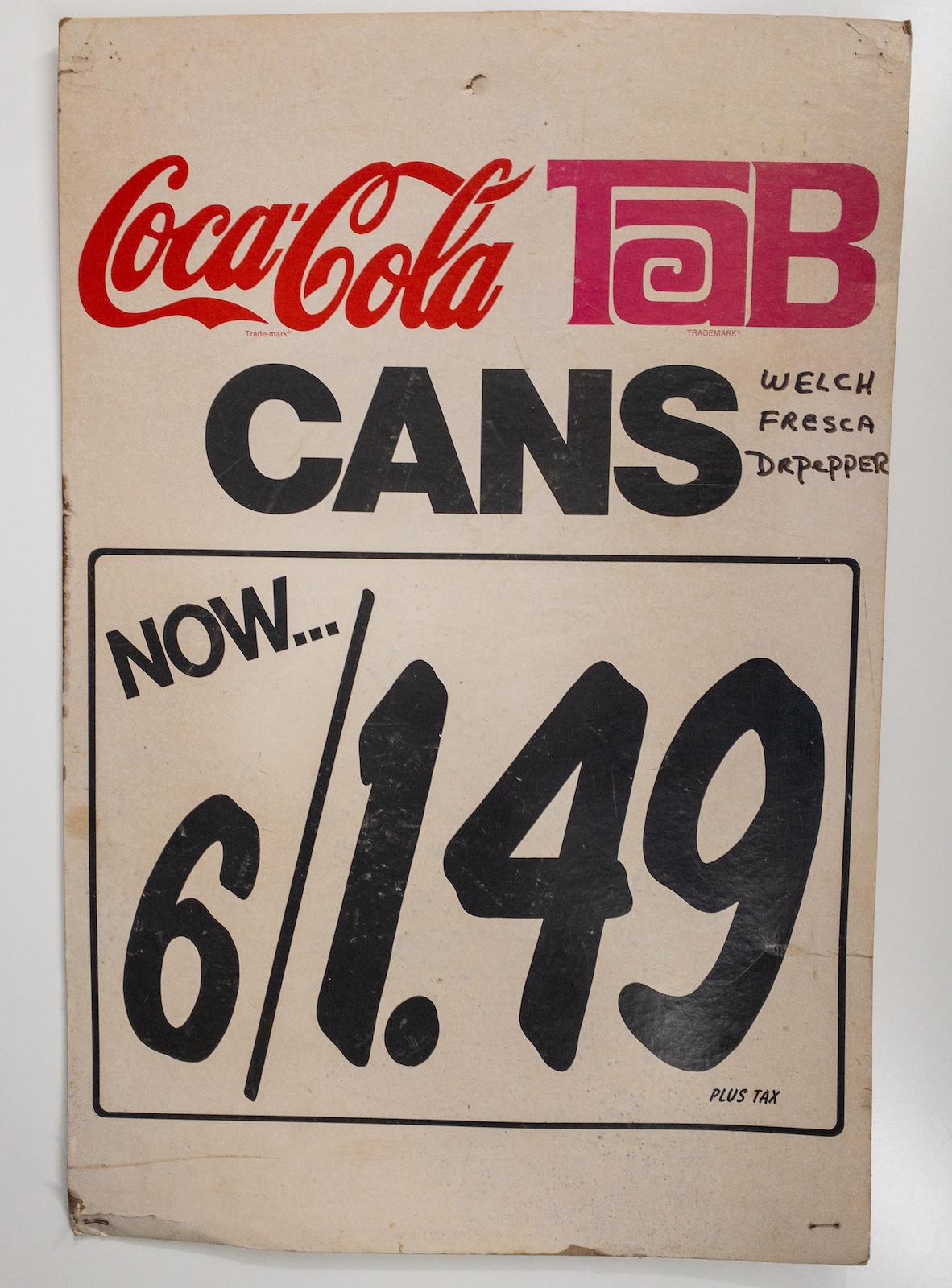 Vintage Coca-Cola TaB Cans Price Sign - Retro Advertising Display ...