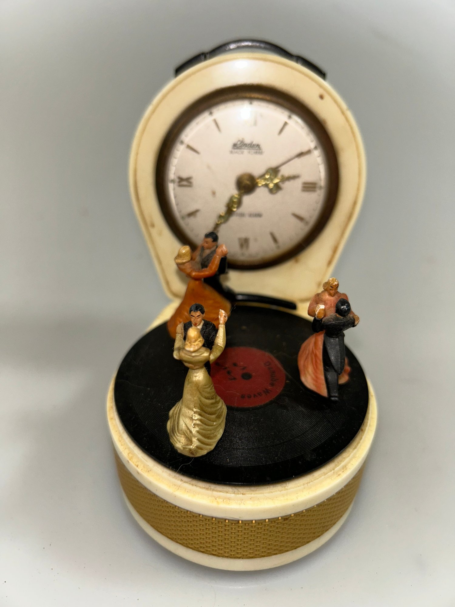 Vintage Musical Alarm Clock Waltz Dancer Figures Record Danube Waves ...