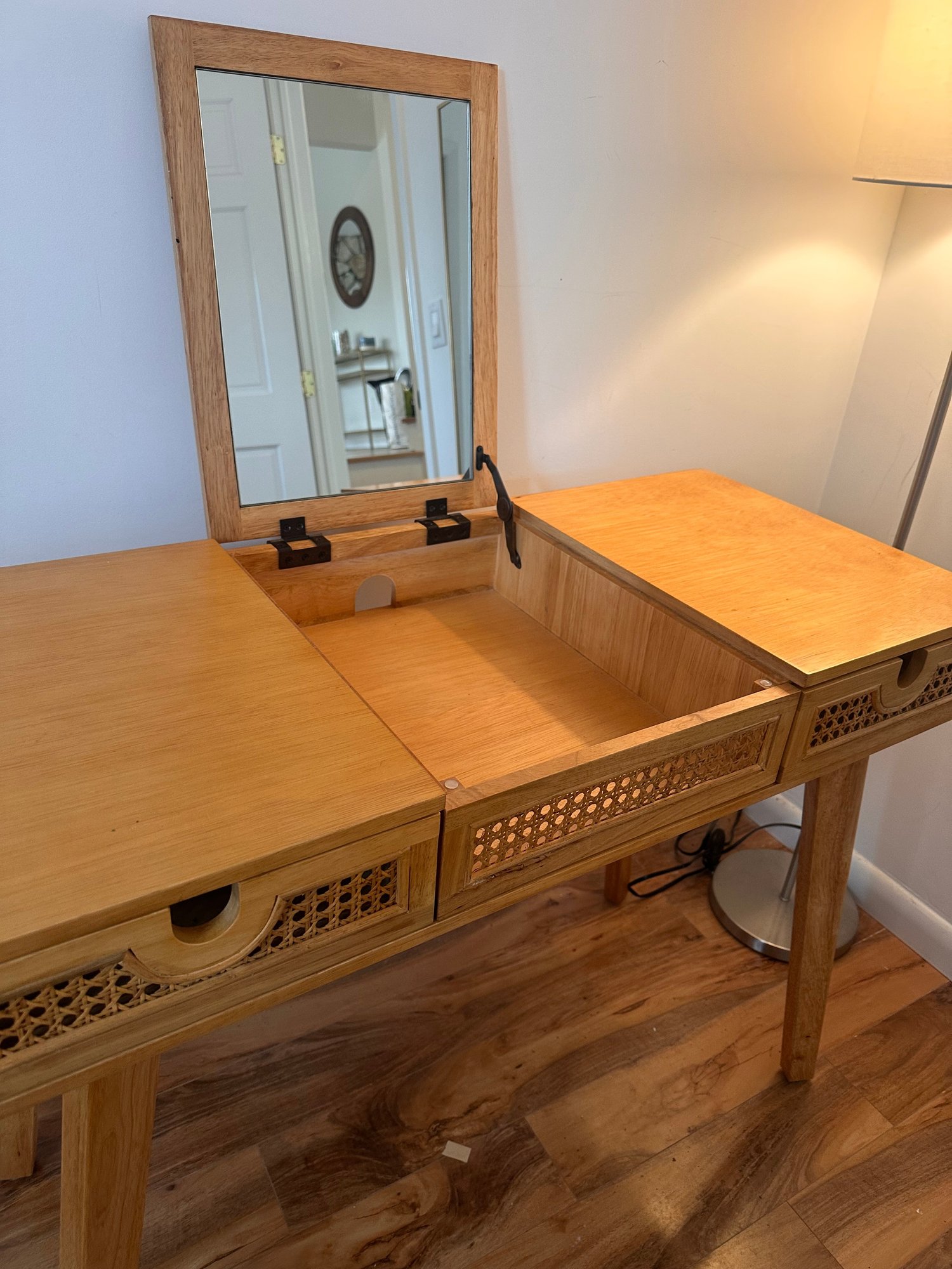 Vanity Natural Wood Finish With Cane Details #44287 | Auctionninja.com