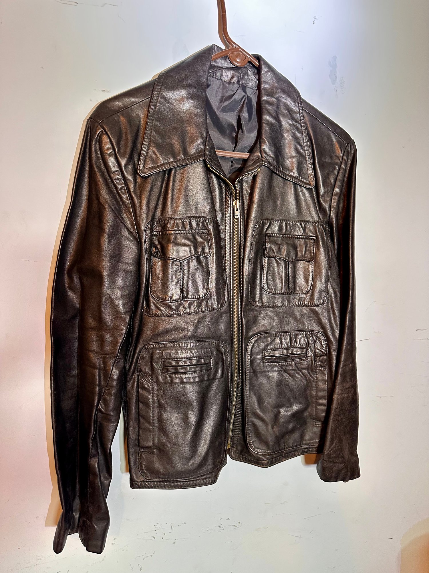 Vintage 70s Dark Chocolate Brown Leather Caf Racer Style Jacket Medium ...
