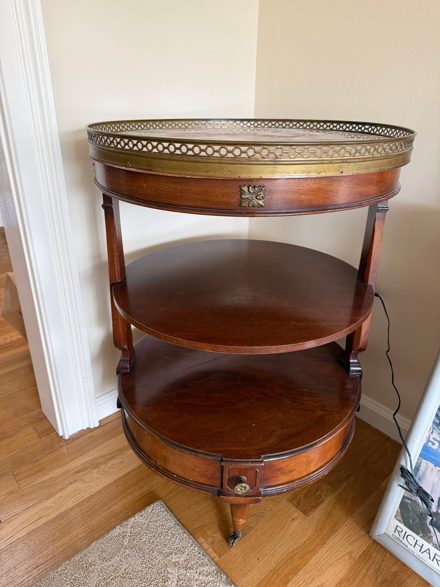 Vintage Art Deco Mahogany Bar Cart, Marble Top, 3 Tiers #47455 ...