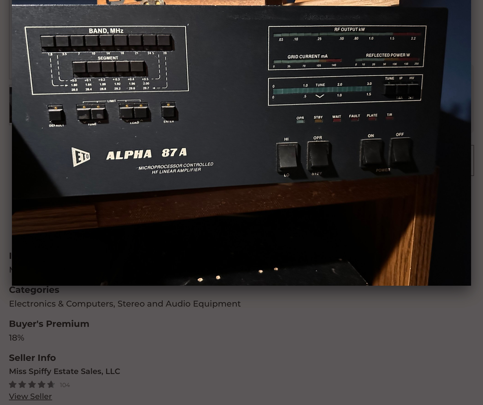 Alpha 87A HF Amplifier Test #27964 | Auctionninja.com
