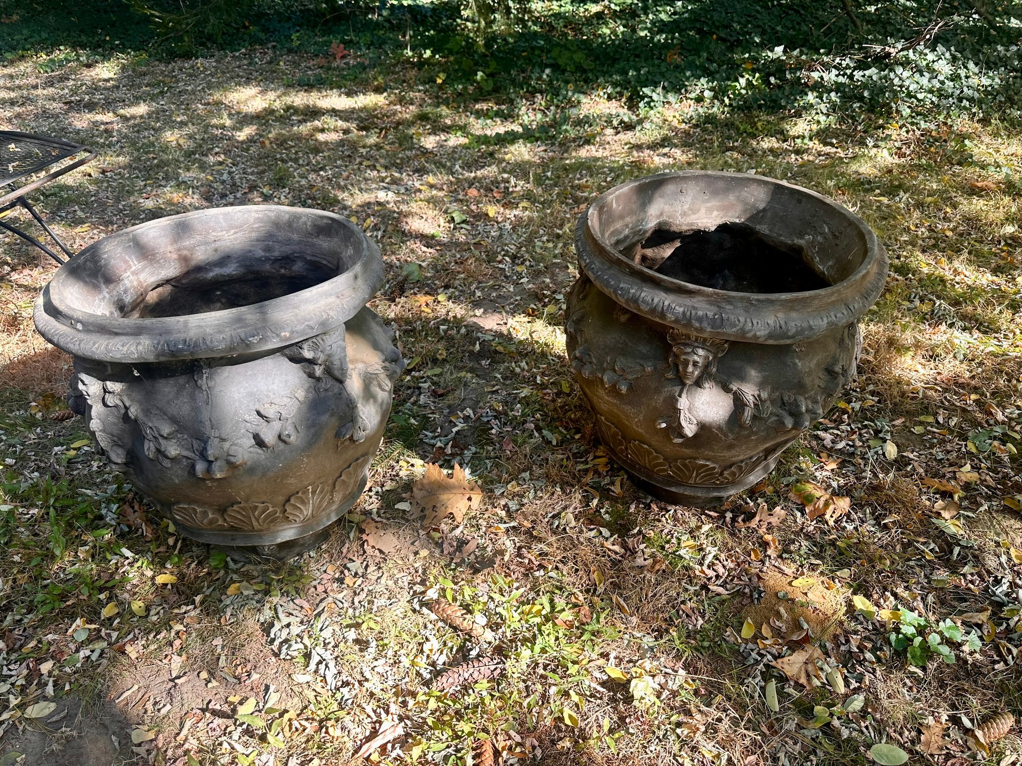 Pair Of Flower Pots With Neoclassical Design, Decorative Relief ...