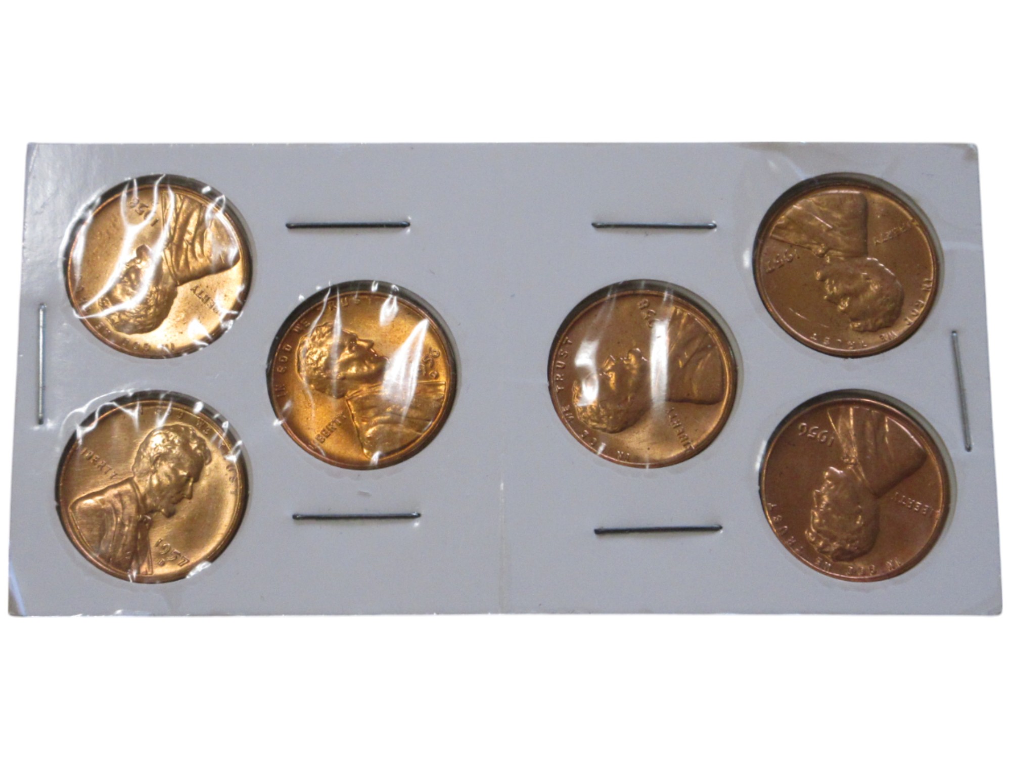 Lot of 1950s Lincoln Wheat Pennies - Set of 6 in Display Card #7781 ...