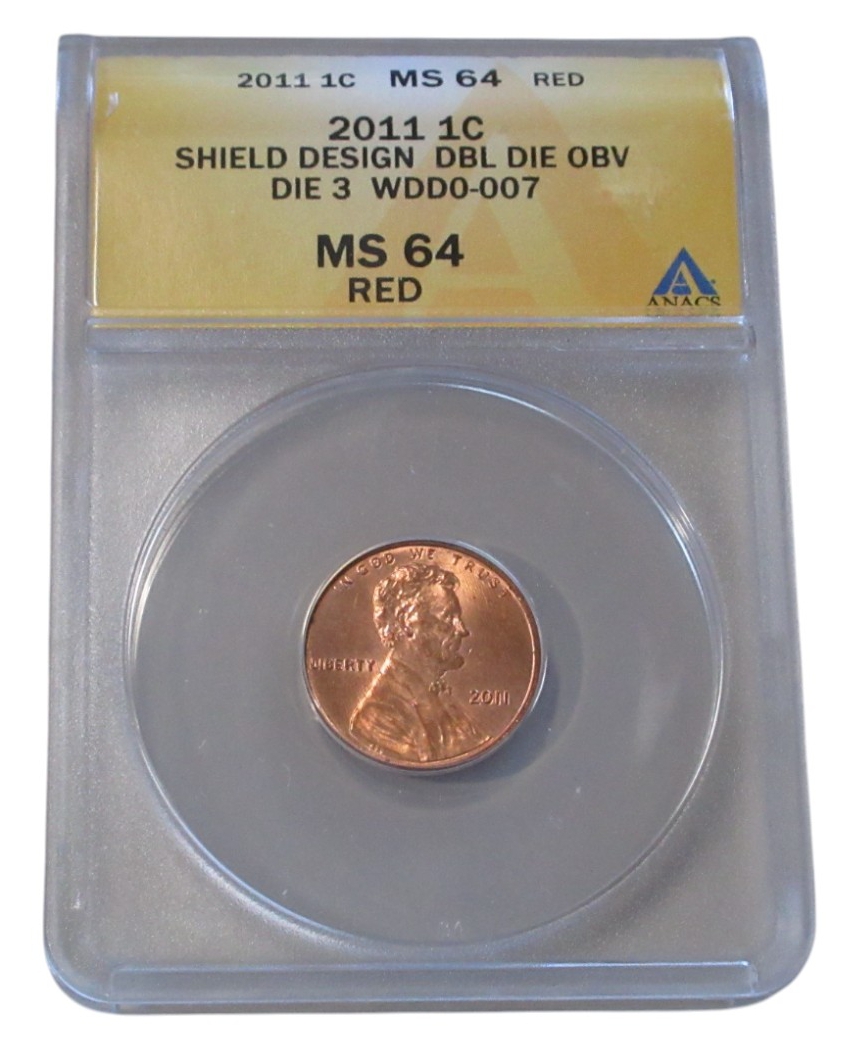 2011 1C Shield Design Double Die Obverse MS64 Red #8381 | Auctionninja.com
