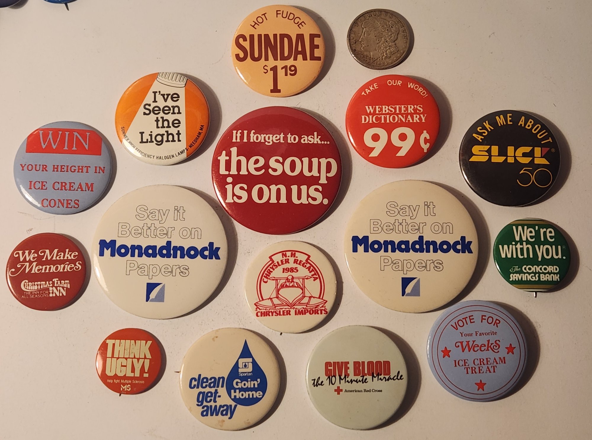 Fifteen Assorted Advertising Buttons #13083 | Auctionninja.com