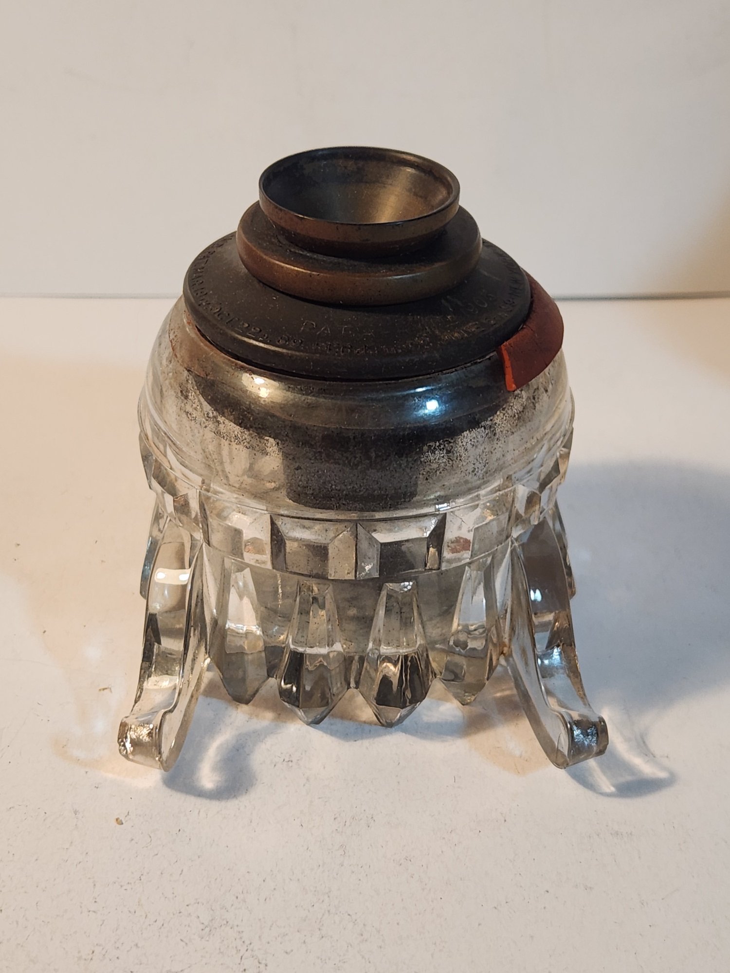 Antique Pressed Glass Ink Well With Pen Holder #13306 | Auctionninja.com
