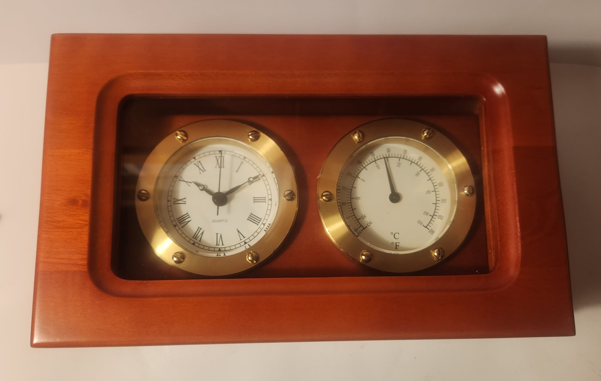 Encased Ship Captains Clock And Thermometer Set #13497 | Auctionninja.com