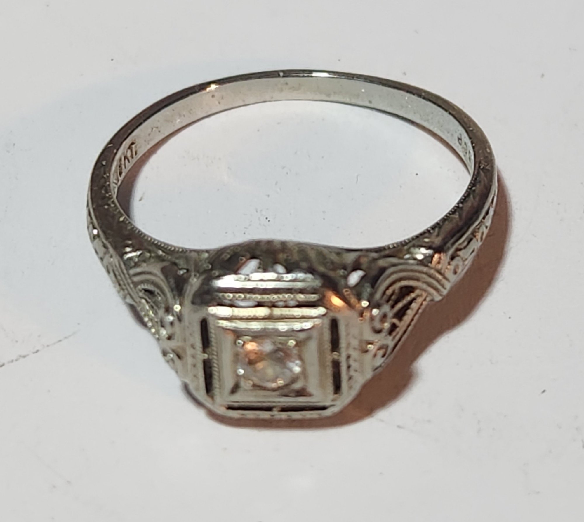 Ladies 18 Karat White Gold 1920's 5 Point Diamond Ring Siz 7 1/2 (2.9 ...