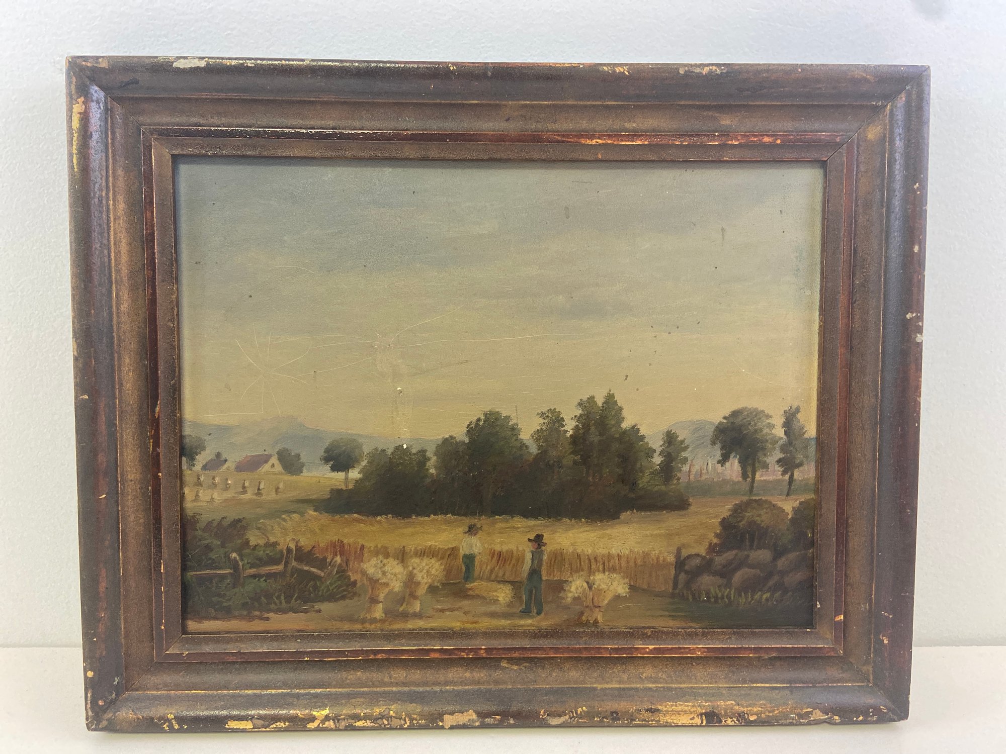 Mid 19thC American Folk Art Naive Oil Painting Of A Country Farming ...