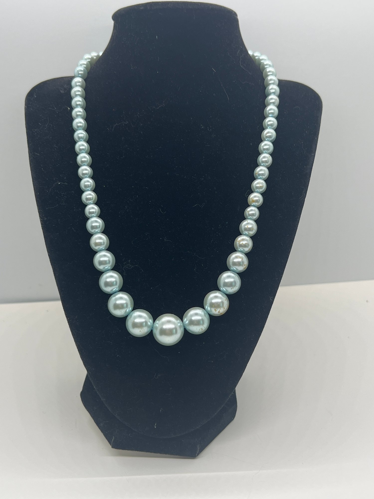 Vintage Blue Faux Pearls Adjustable Necklace 19" - 23" Made In Japan ...