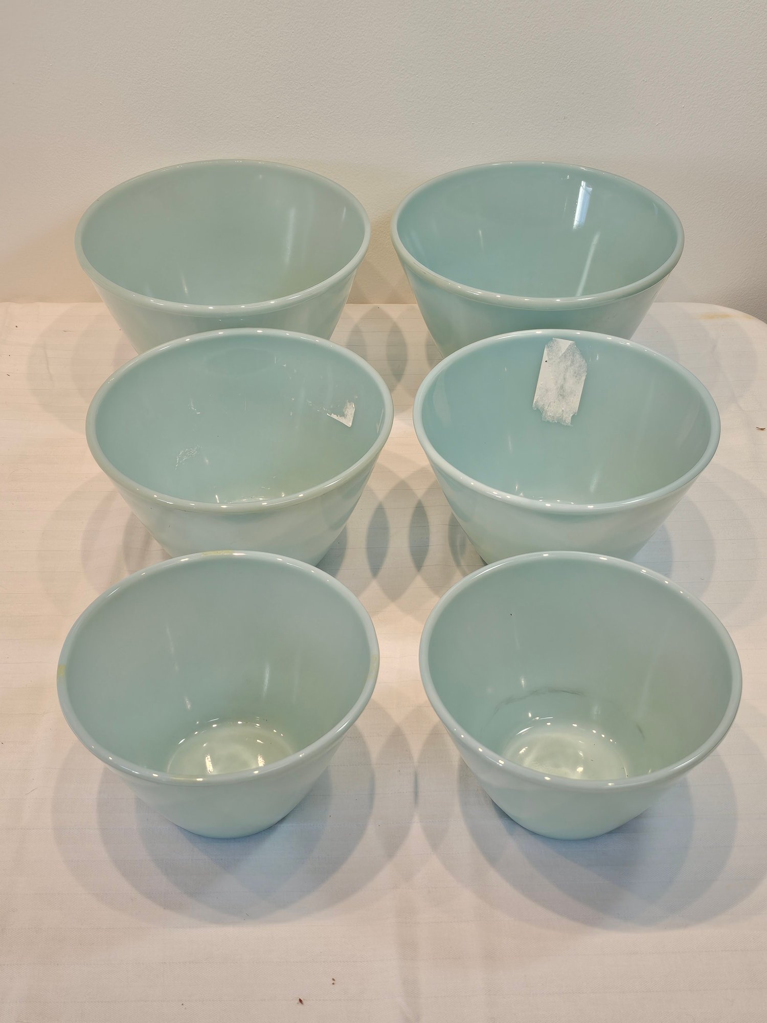 Fire King Blue Turquoise Mixing Bowl Set #8480 | Auctionninja.com
