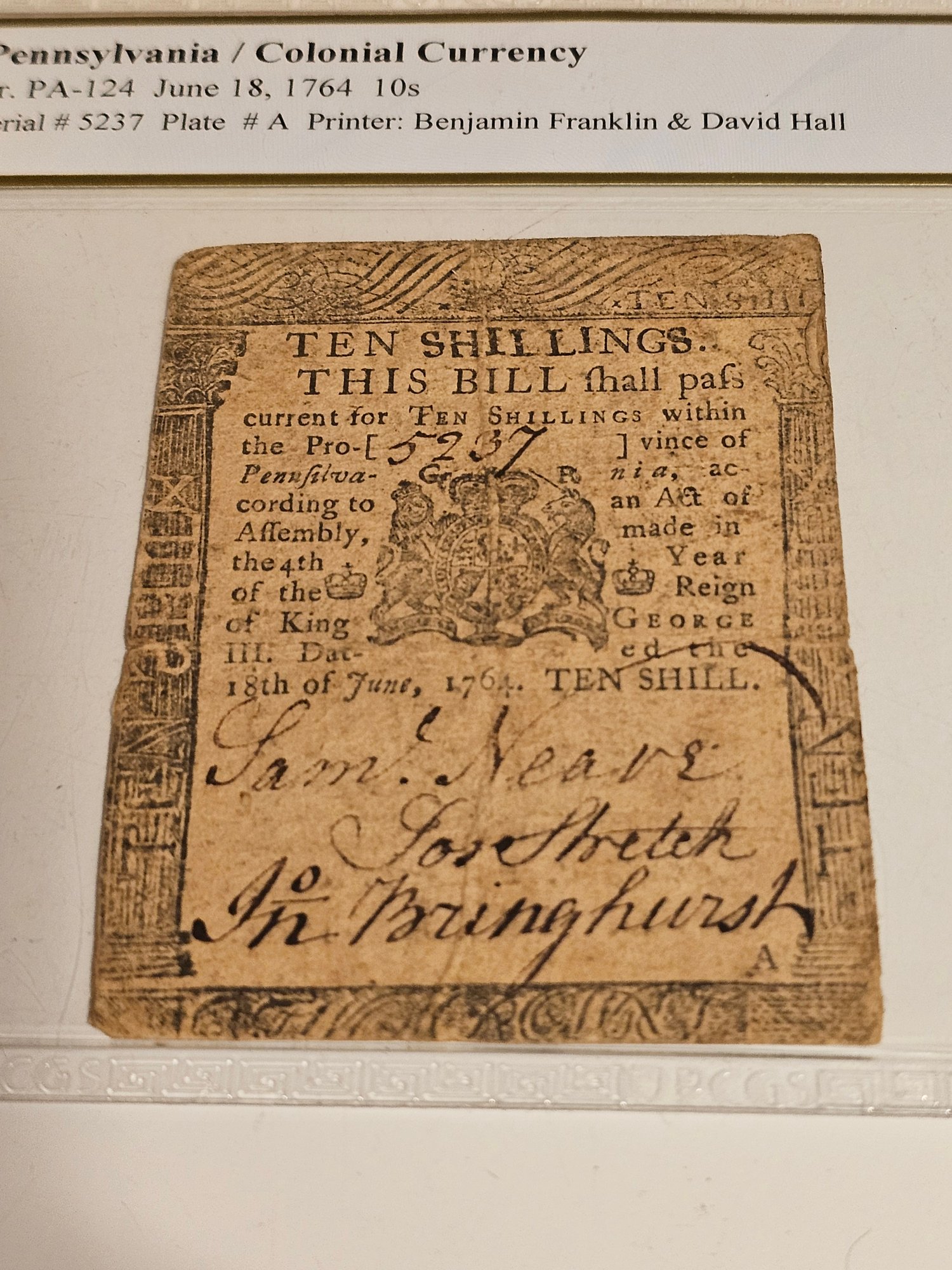 Pennsylvania Colonial Currency Graded Printed By Ben Franklin And D ...