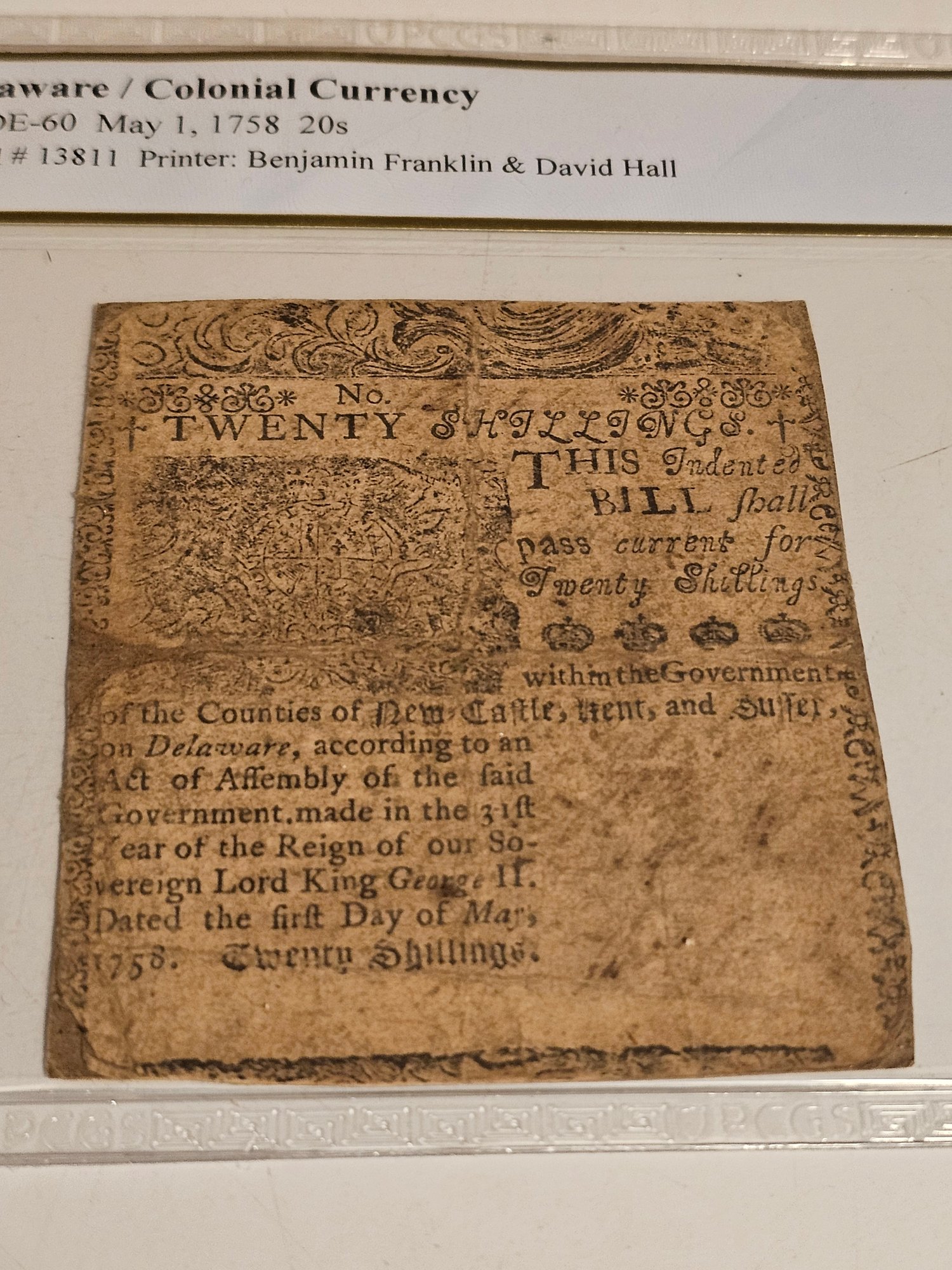 Delaware Colonial Currency Graded Printed By Ben Franklin And D Hall ...