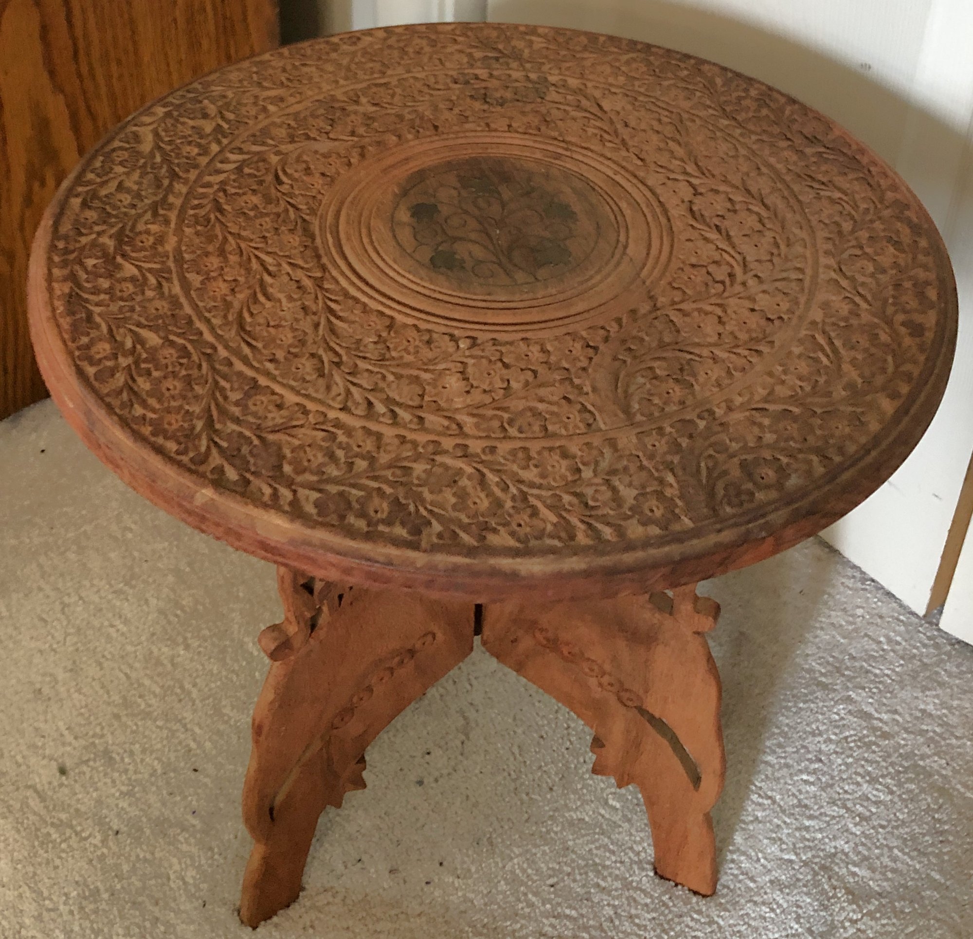 Carved Wood Collapsible Table/ Plant Stand - Made India #23644 ...