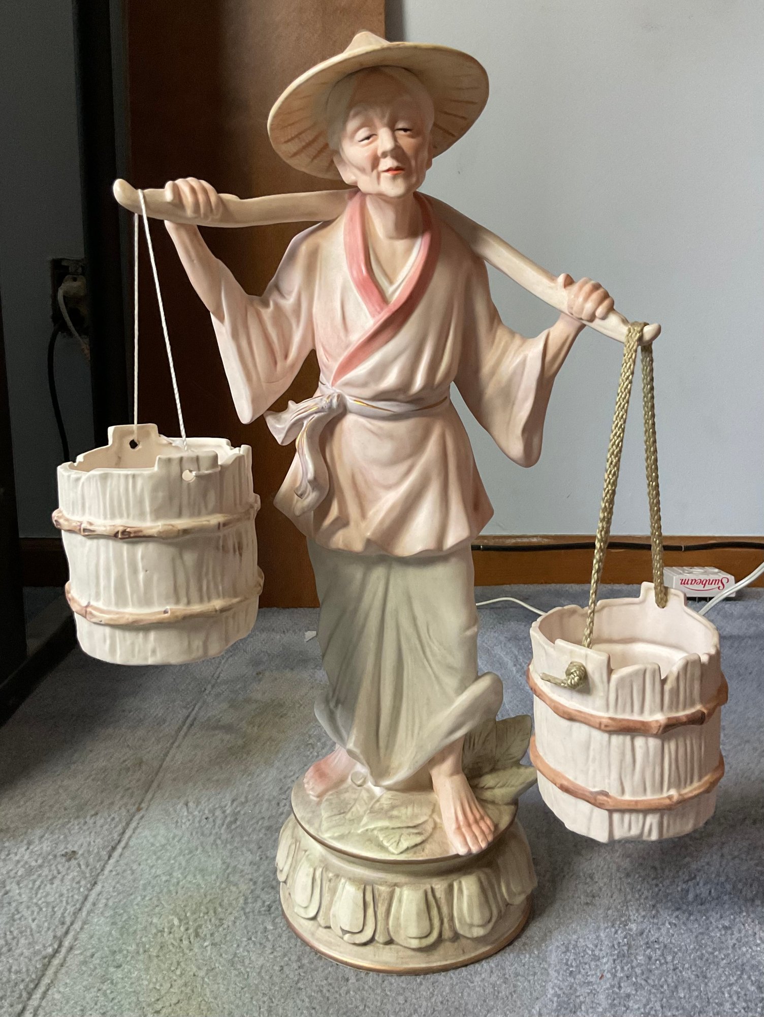 Vintage Ceramic Chinese Woman Carrying Water Buckets 21 Tall #25996 ...