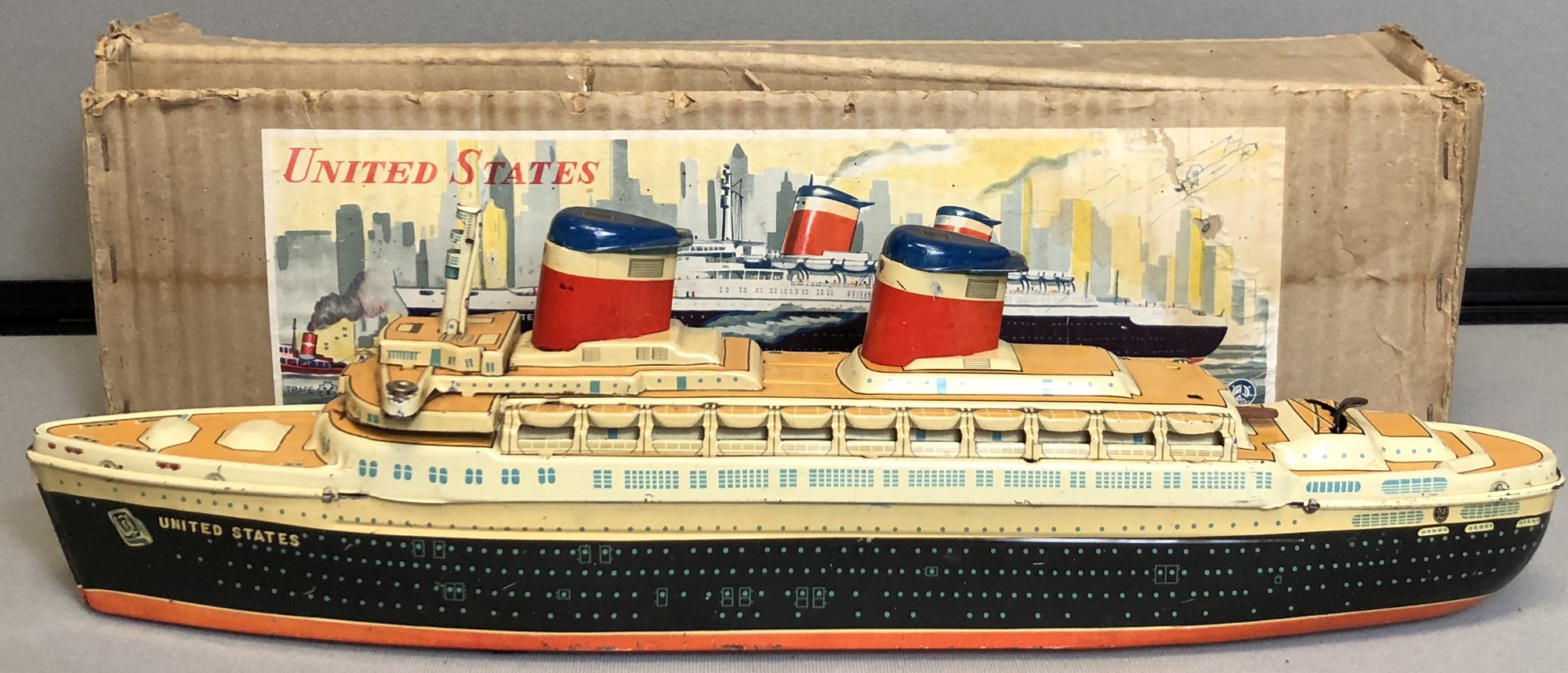 Rare 1950's - Large Tin Litho. Ocean Liner W/ Original Box - Japan ...