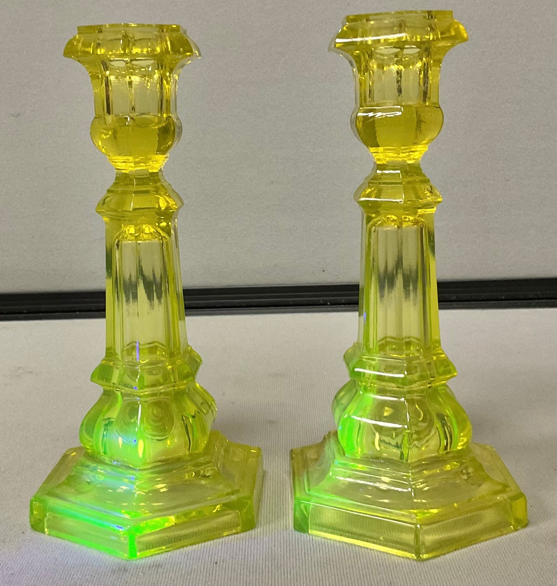 Antique Yellow Vaseline Uranium Glass Candlesticks #28977 ...