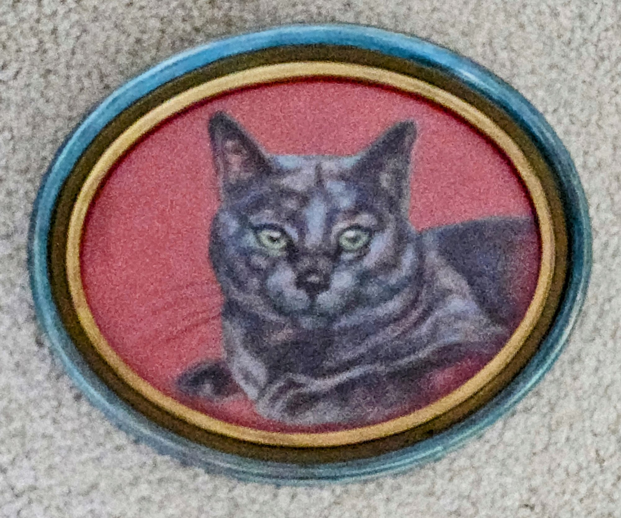 Small Gray Cat Print In Blue Oval Frame #20666 | Auctionninja.com
