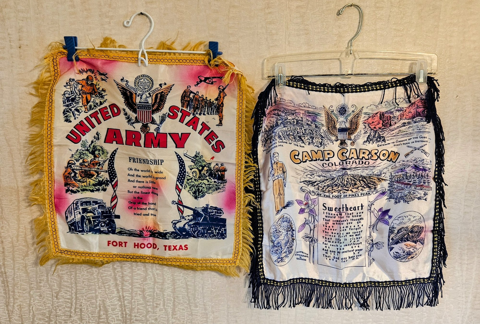 2 Vintage WWII Satin Camp Carson And Fort Hood Pillow Shams #21173 ...