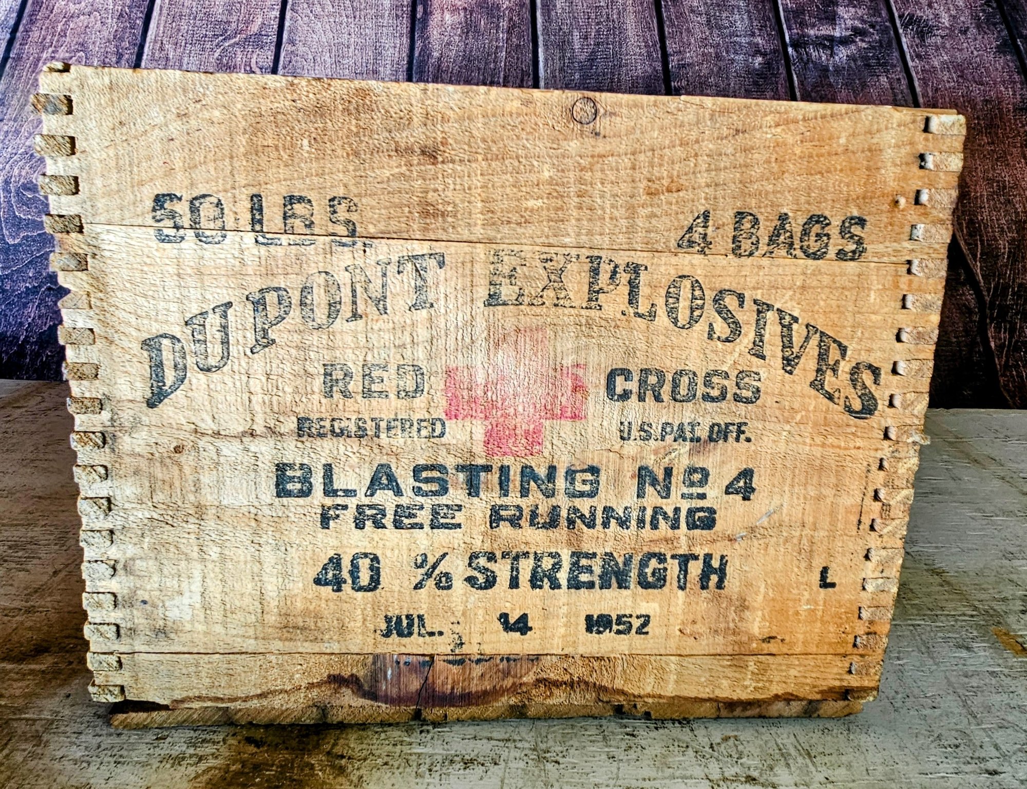 Vintage Red Cross Dupont Explosives Crate W/ Ducktail Edges #21263 ...