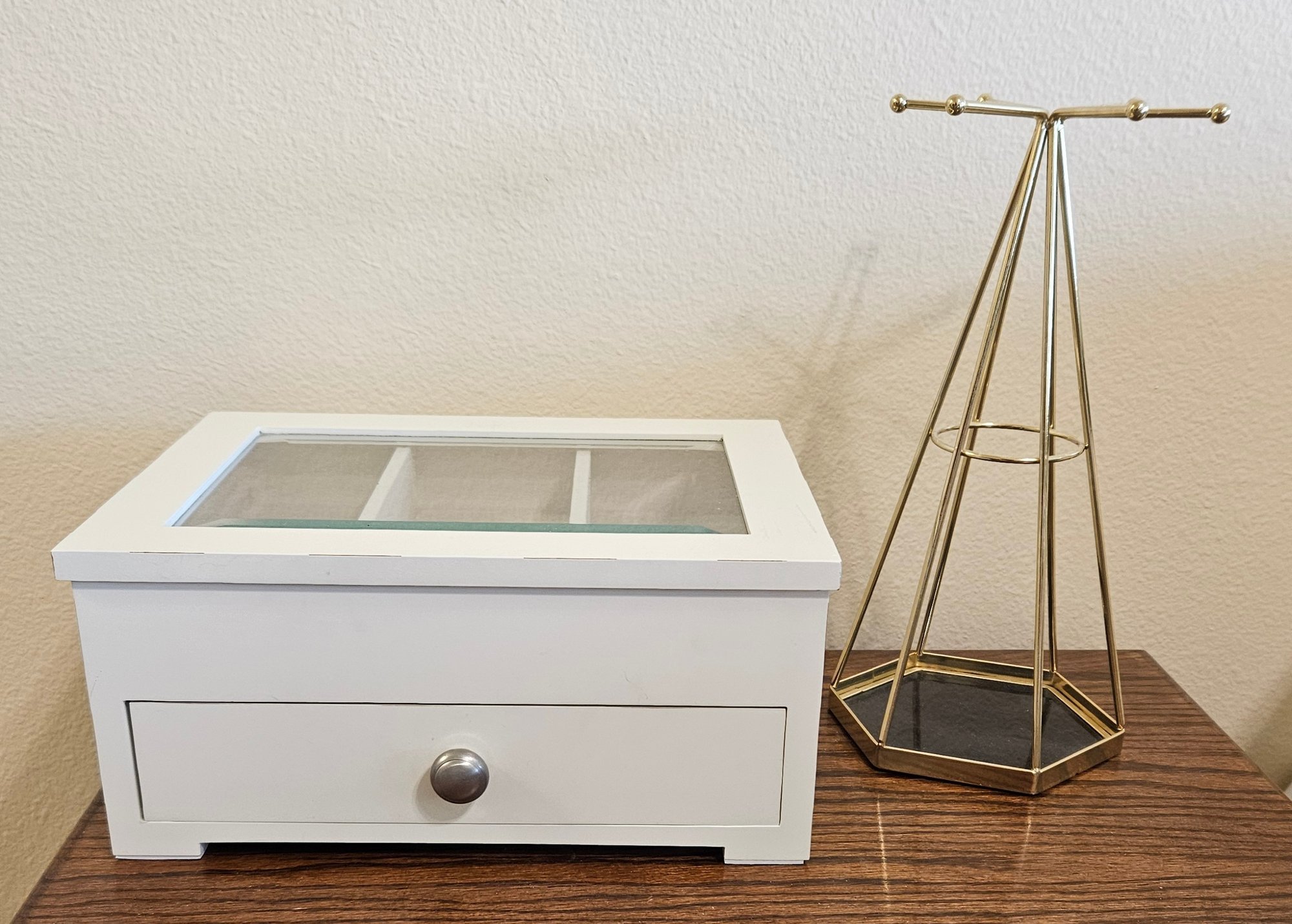 Wooden Jewelry Box And Metal Necklace Tree #22949 | Auctionninja.com