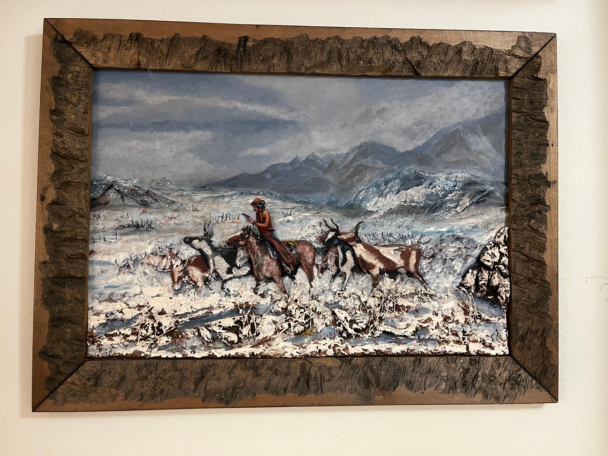 40x29.5" 3 Dimensional Cowboy Picture In Rustic Frame #8872 ...