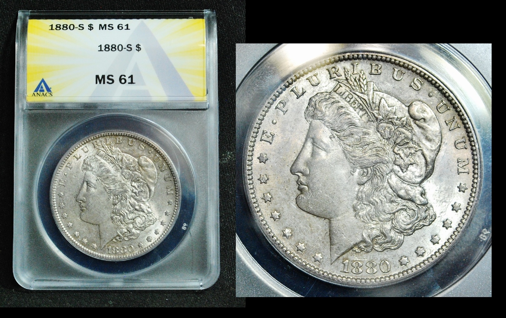 1880-S Morgan Silver Dollar ANACS MS 61 Good Date! Nice Coin! (jym27 ...