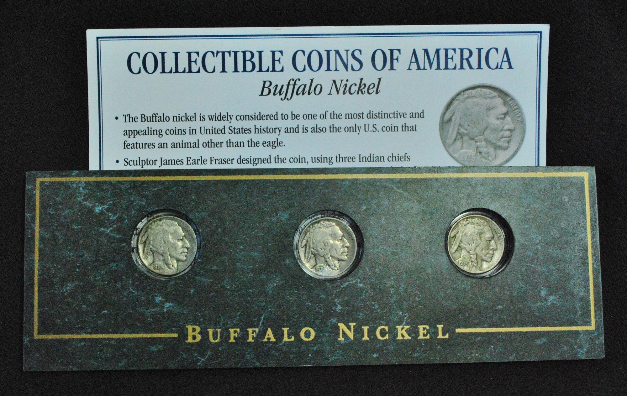 COLLECTIBLE COINS OF AMERICA 3 Buffalo Nickels Plaque / Paperweight ...