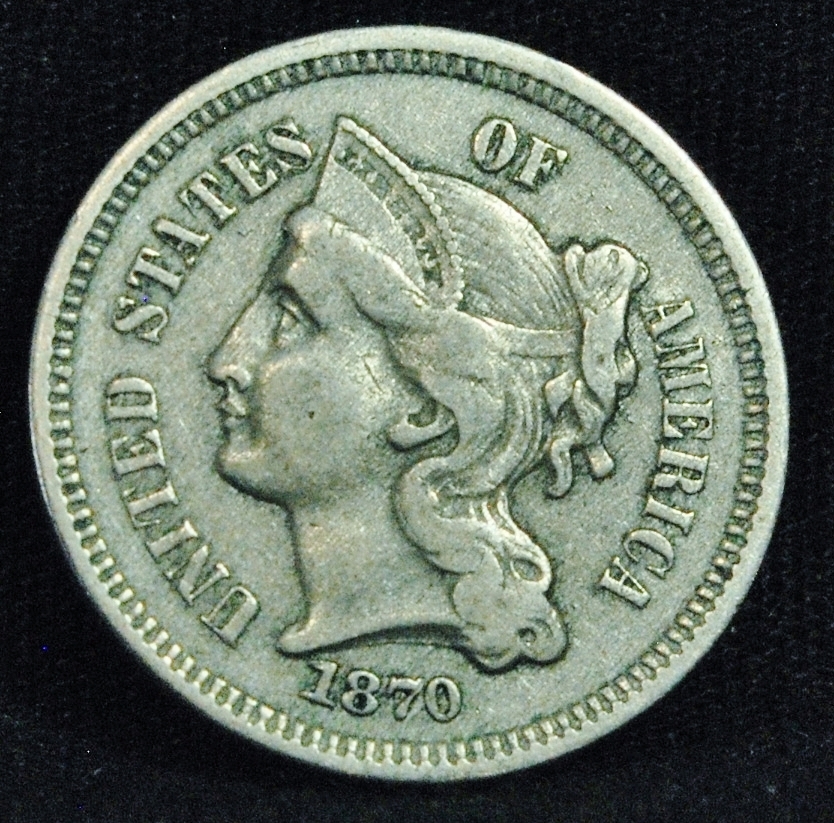 1870 Three Cent Piece XF Full Column Lines Good Date! Super Coin ...