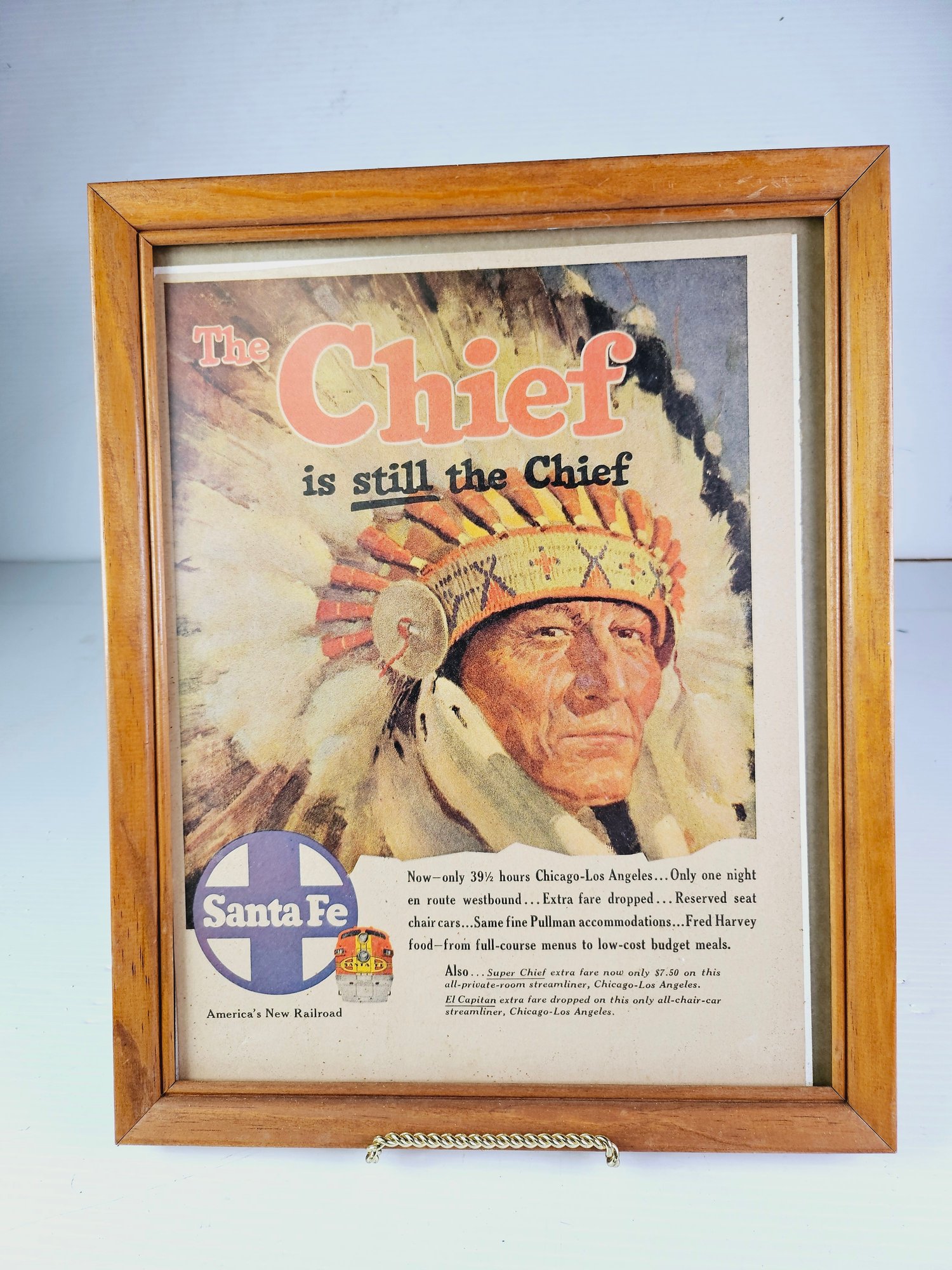 1950s Framed Santa Fe Indian Chief Vintage Railroad Ad Print 15x12 ...